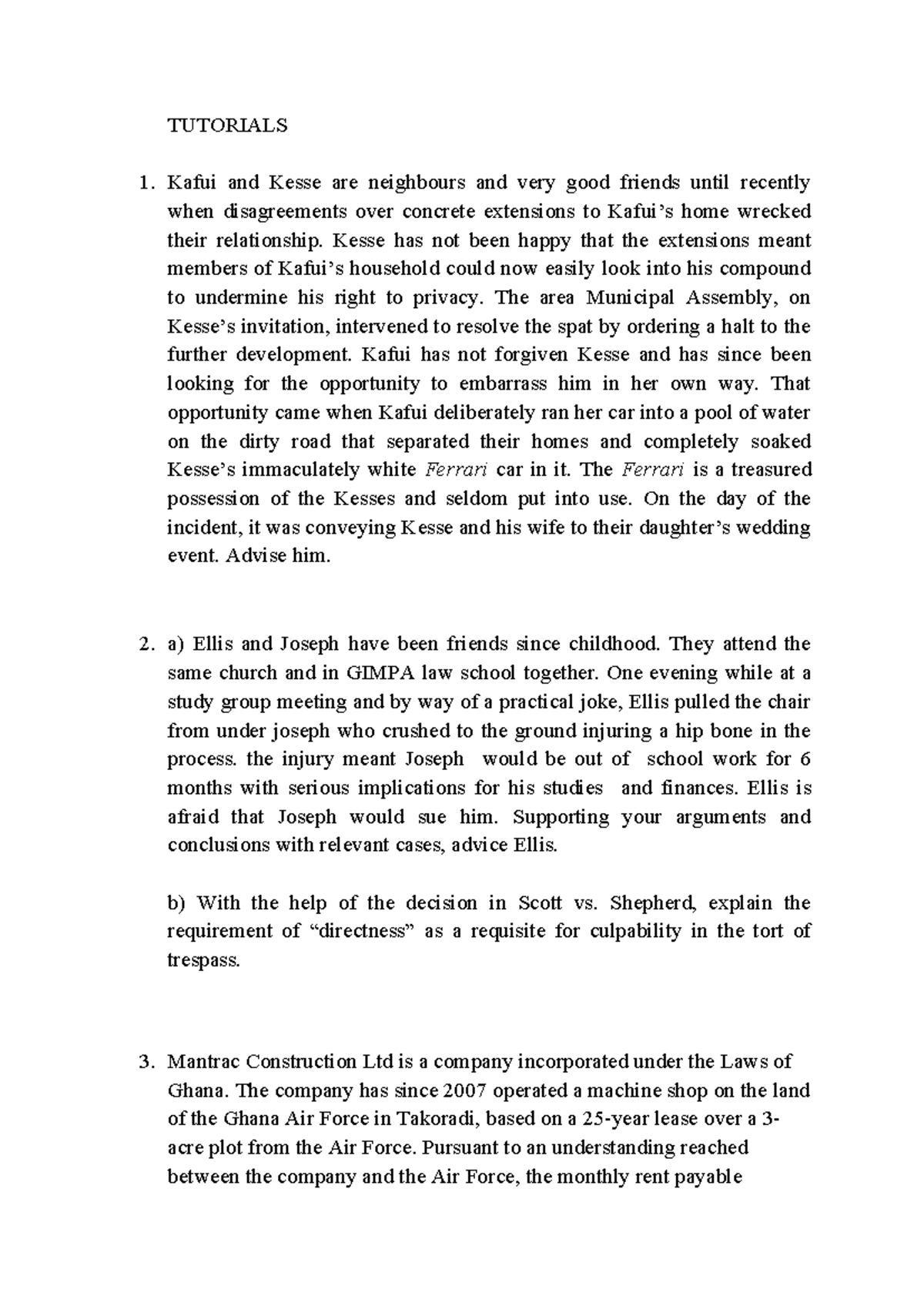 GIMPA Law Tutorials 2: Case Studies & Legal Advice Analysis - Studocu