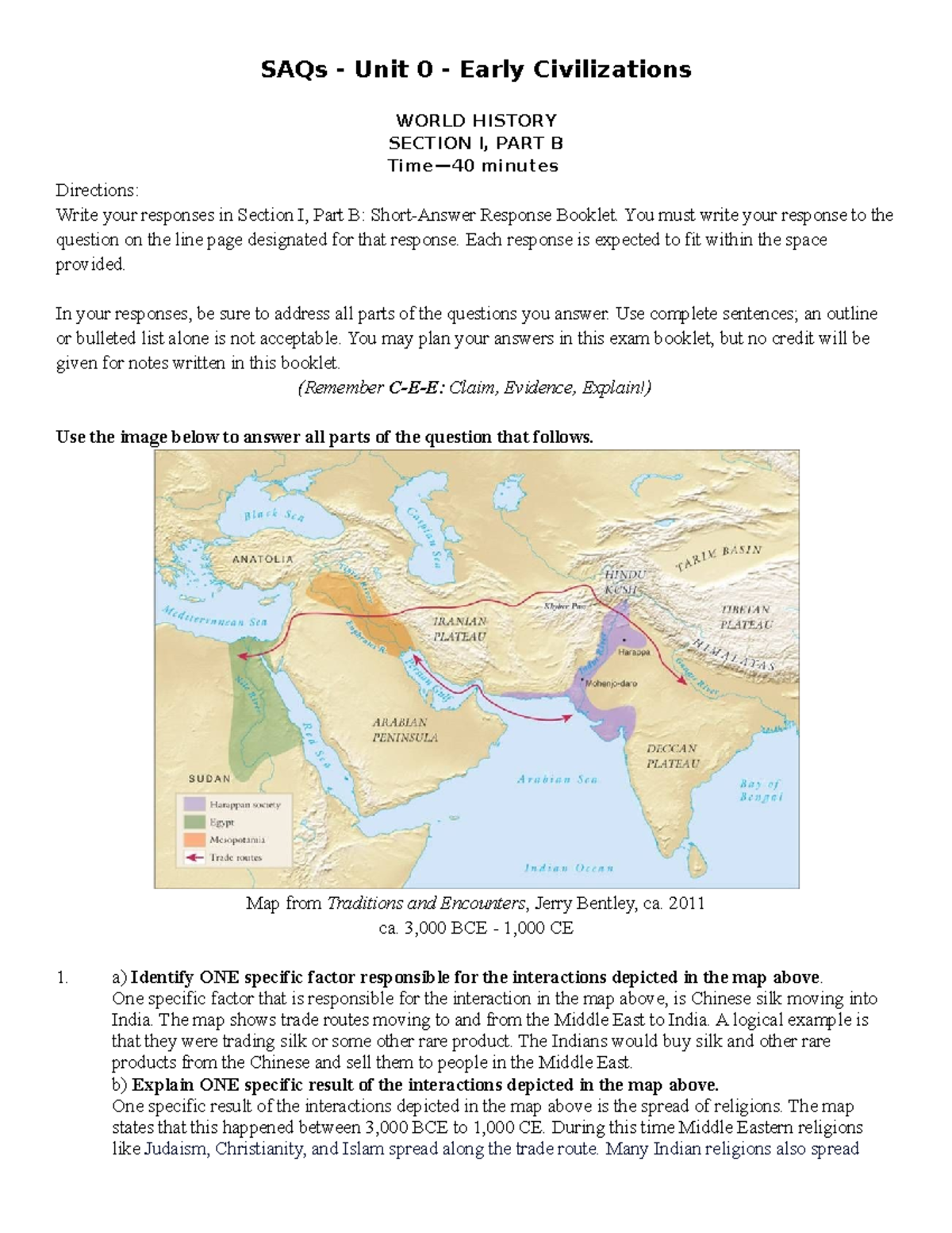 SAQs - Unit 0: Early Civilizations & Trade Routes Analysis - Studocu