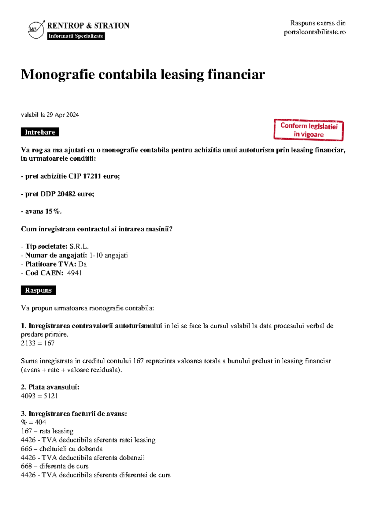 Monografie contabilă pentru leasing financiar - Document 4 - Studocu