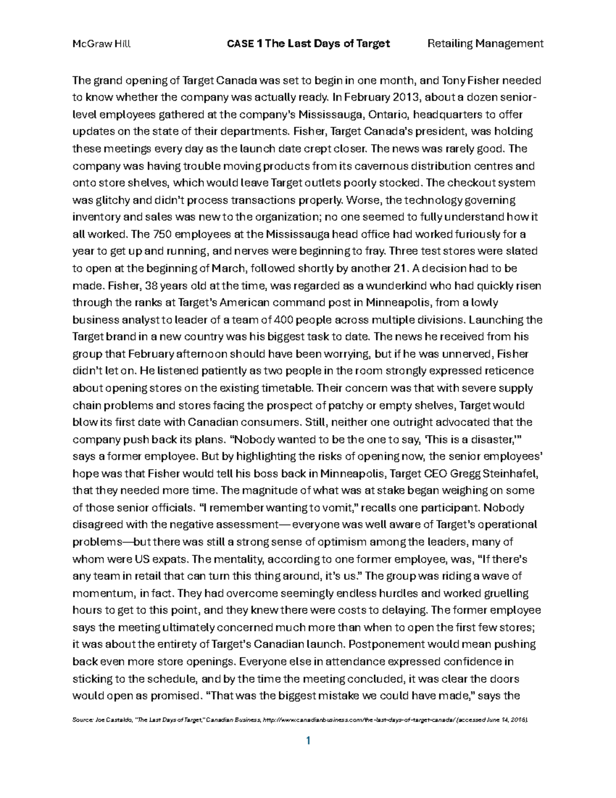 McGraw Hill CASE 1: The Last Days of Target - Retailing Management ...