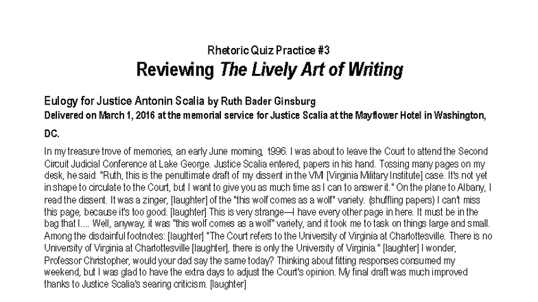 Rhetoric Quiz Practice: Lively Art of Writing Insights - Studocu