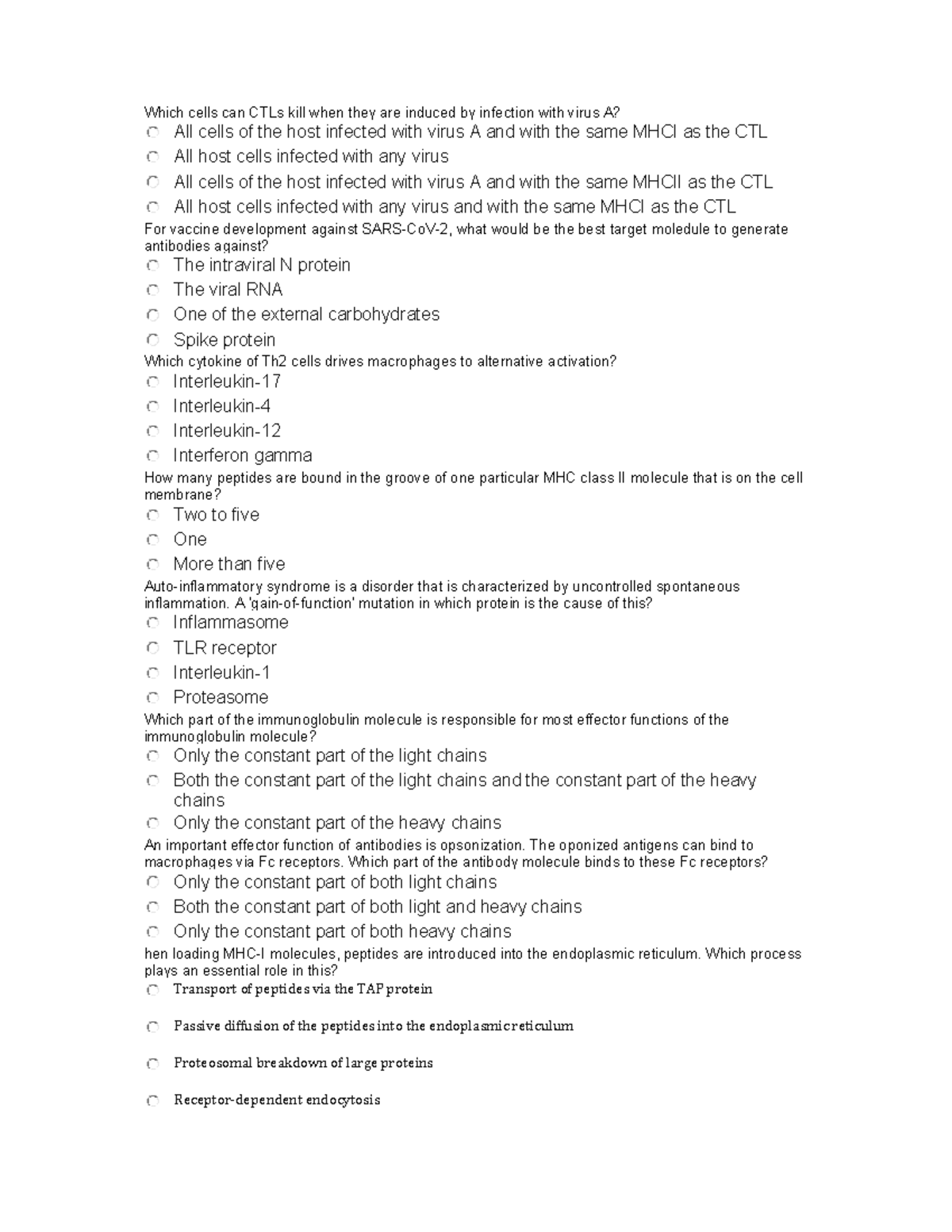IP Exam Immuno 2020 - CTL Function and Immune Responses - Studeersnel
