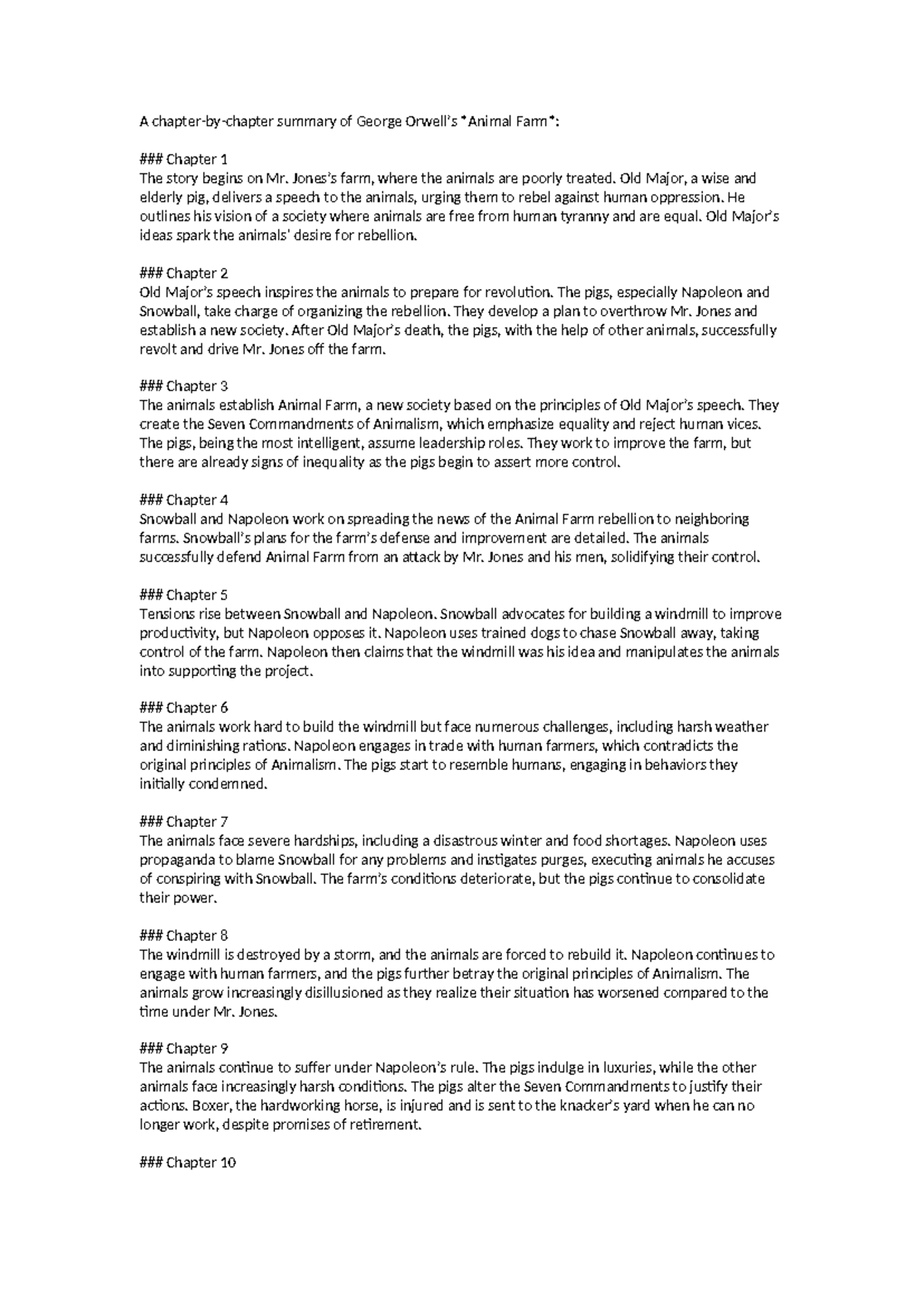 Animal farm chapter by chapter summary - A chapter-by-chapter summary ...