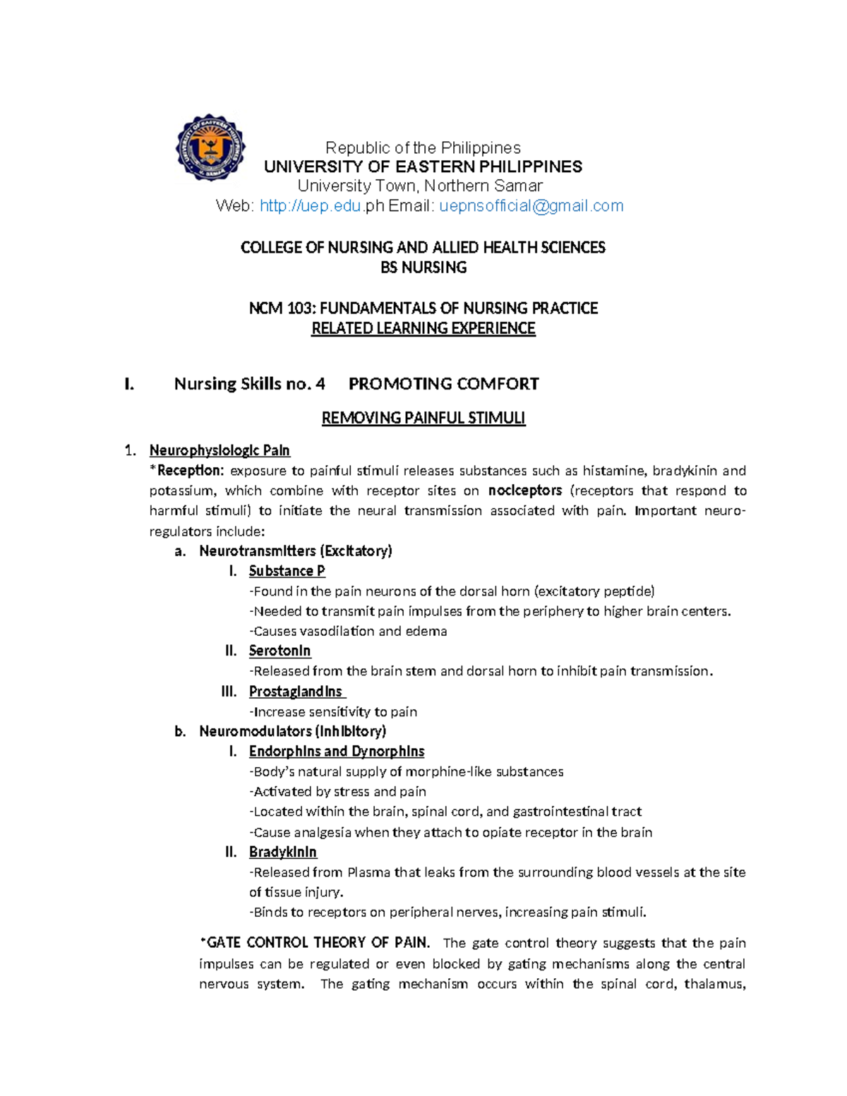 RLE-Pain - Pathfit - Republic of the Philippines UNIVERSITY OF EASTERN ...