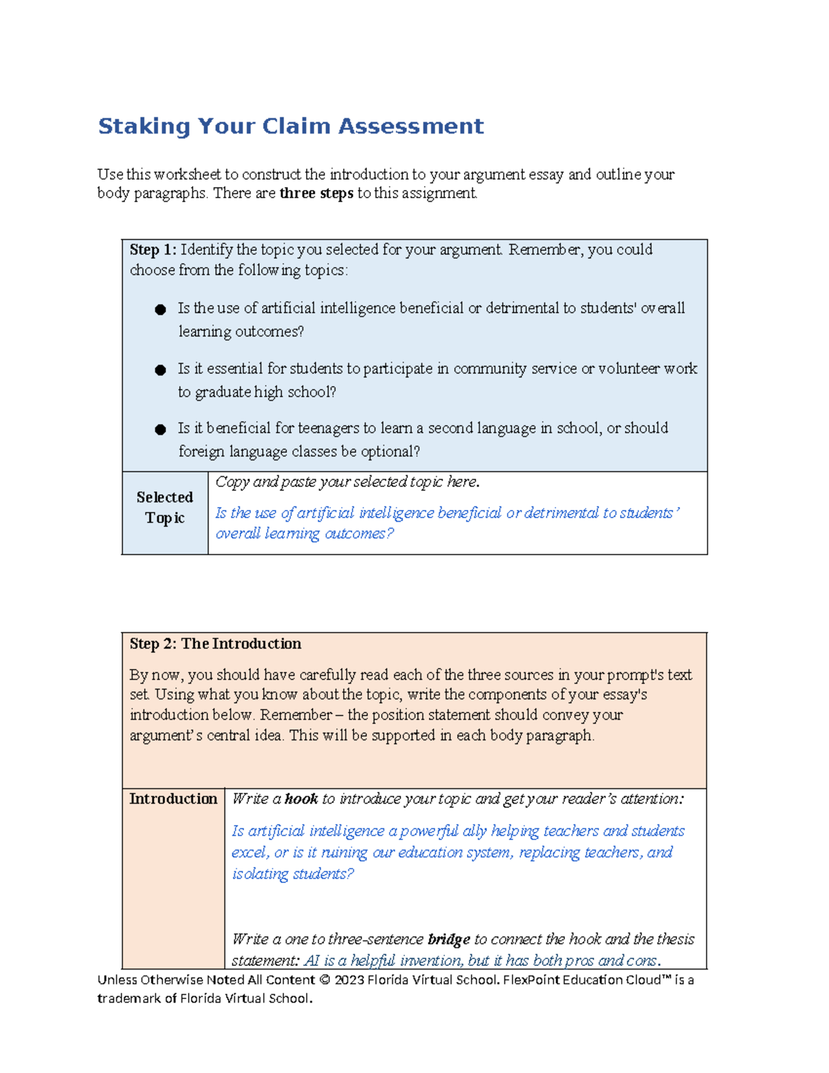 ENG 101: Staking Your Claim Argument Essay Outline and Introduction ...