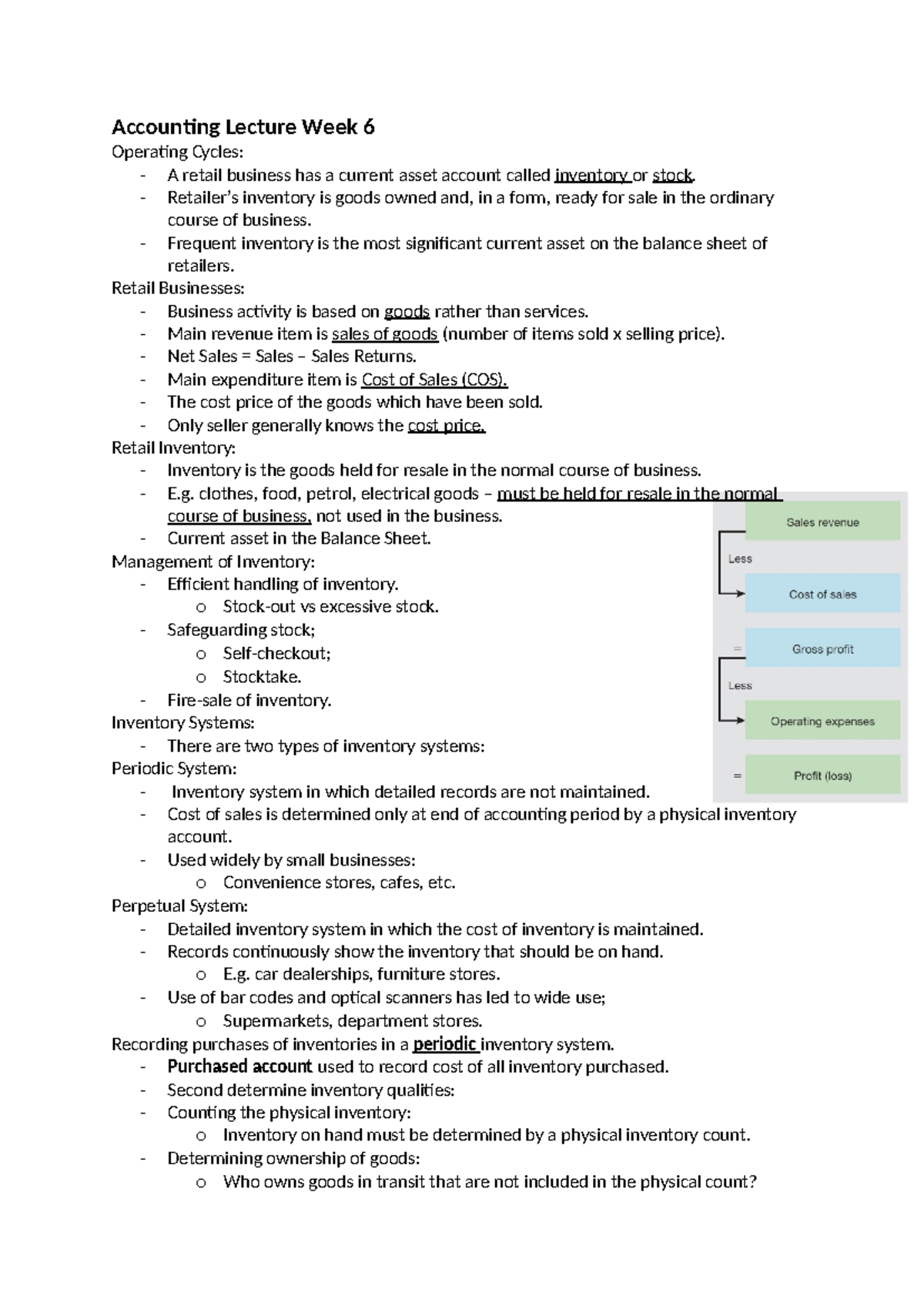 Accounting Lecture Week 6 - Retailer’s inventory is goods owned and, in a form, ready for sale ...
