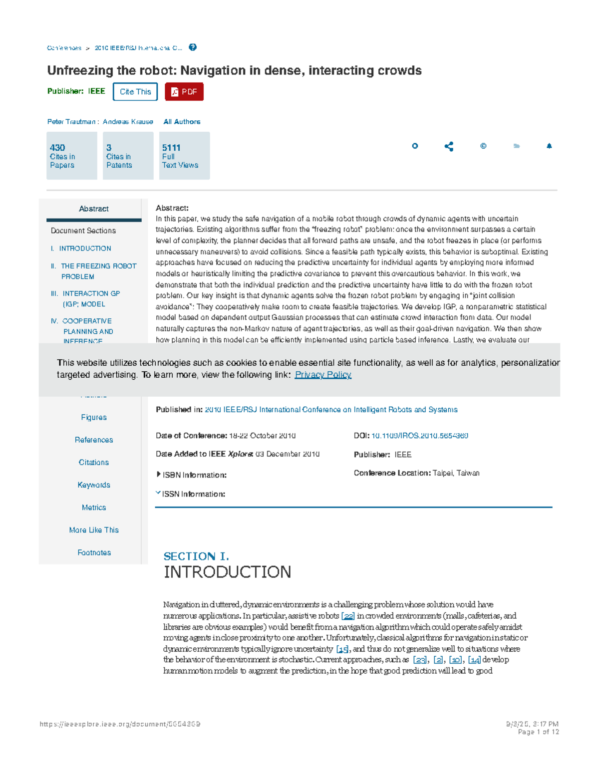 Unfreezing the Robot: Navigating Dense Crowds with IGP Model (2010 IROS) - Studocu