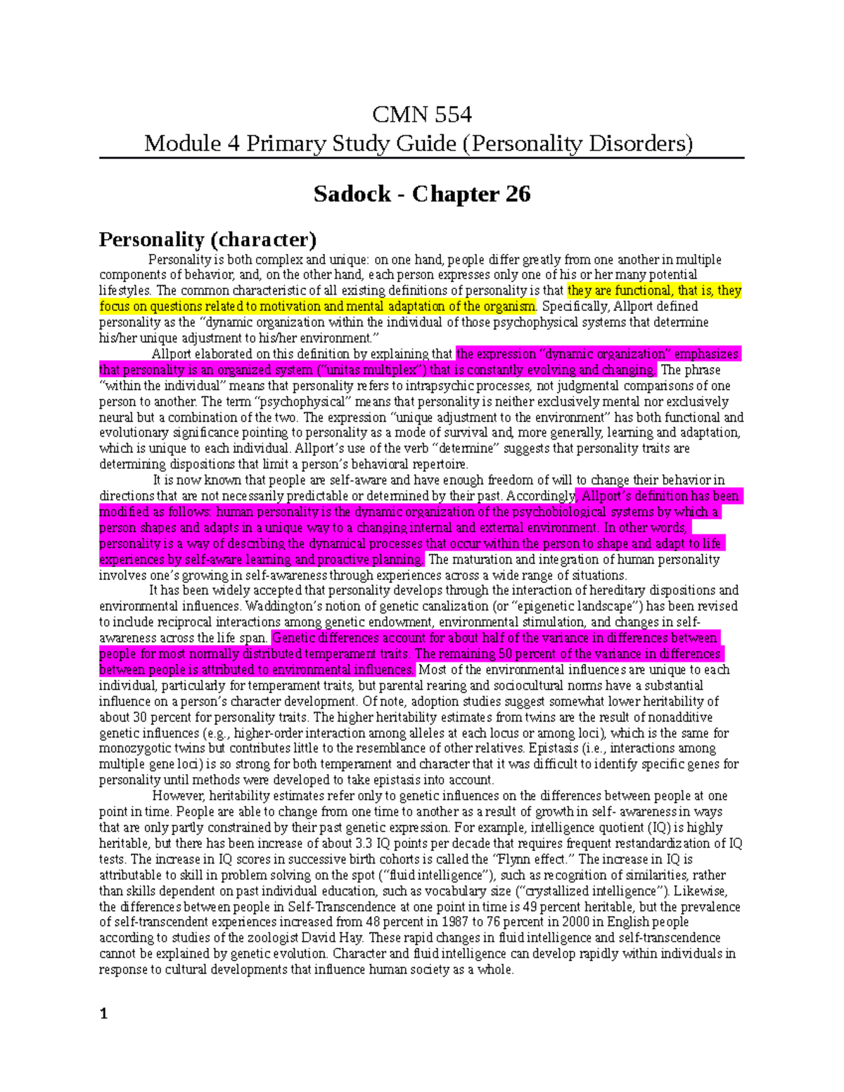 CMN 554 Module 4 Study Guide: Understanding Personality Disorders - Studocu
