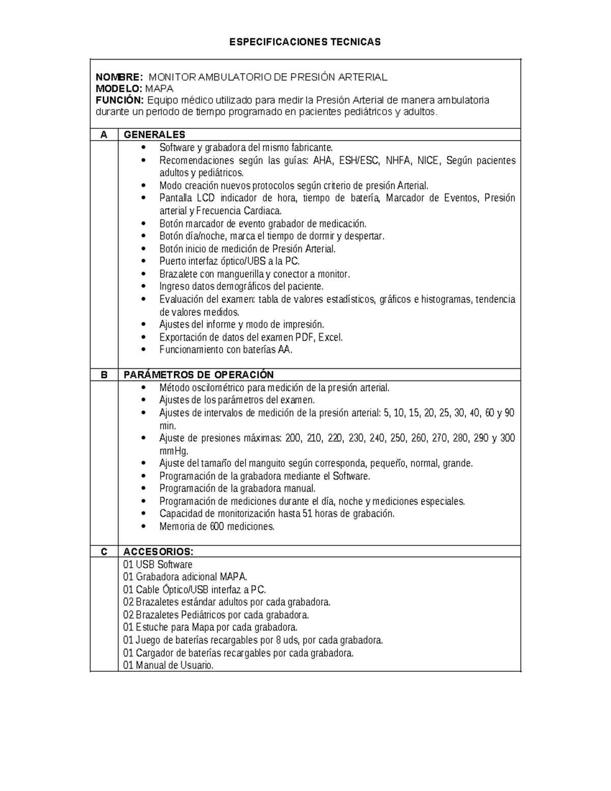 EETT BTL ABPM - MAPA - eett's mapa - ESPECIFICACIONES TECNICAS NOMBRE ...
