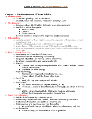 TX POL Chapter 8-11 - Smartbook assignment and homework - Chapter 8 1. Which of the following ...