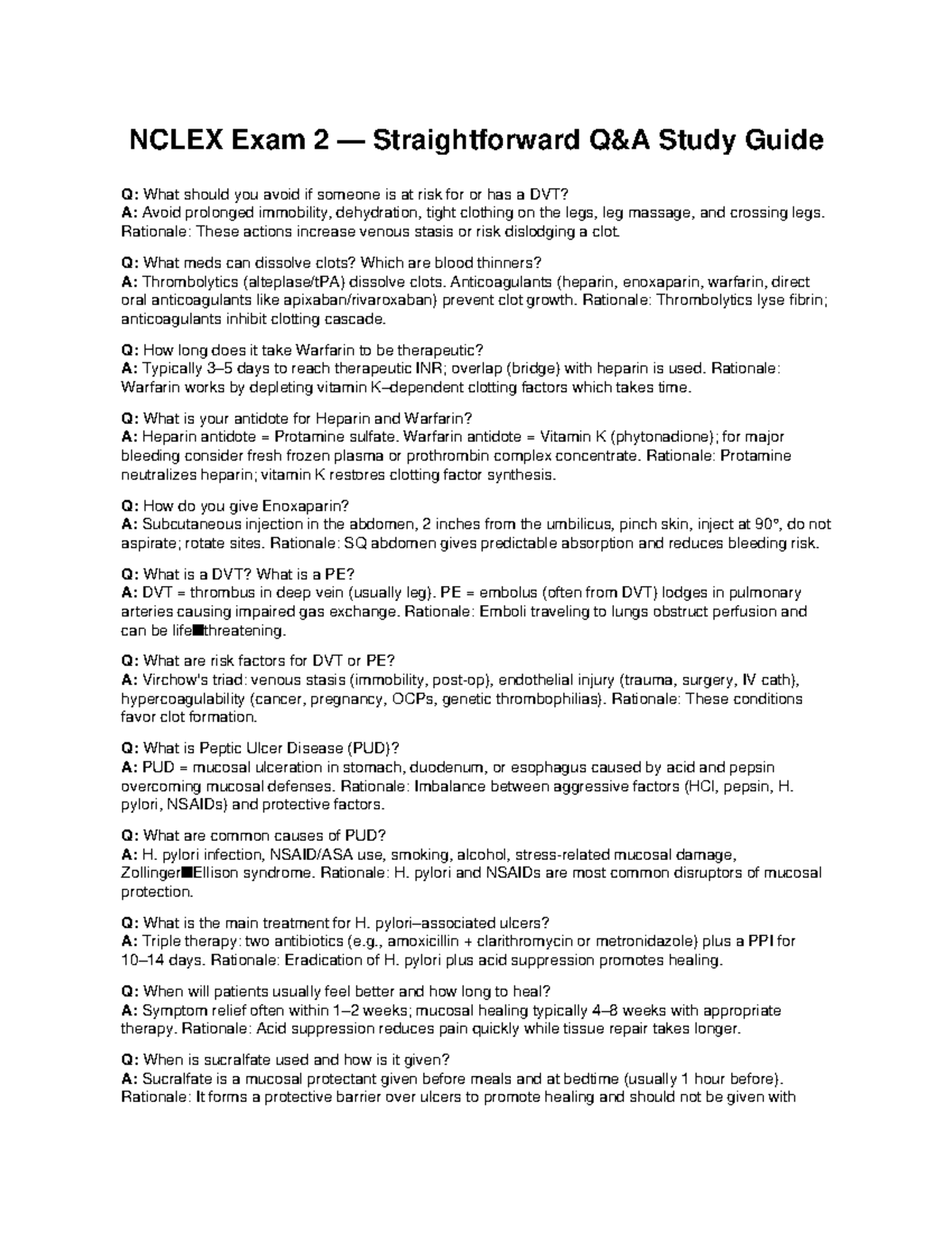 NCLEX Exam 2 Study Guide: Key Concepts & Clinical Questions - Studocu