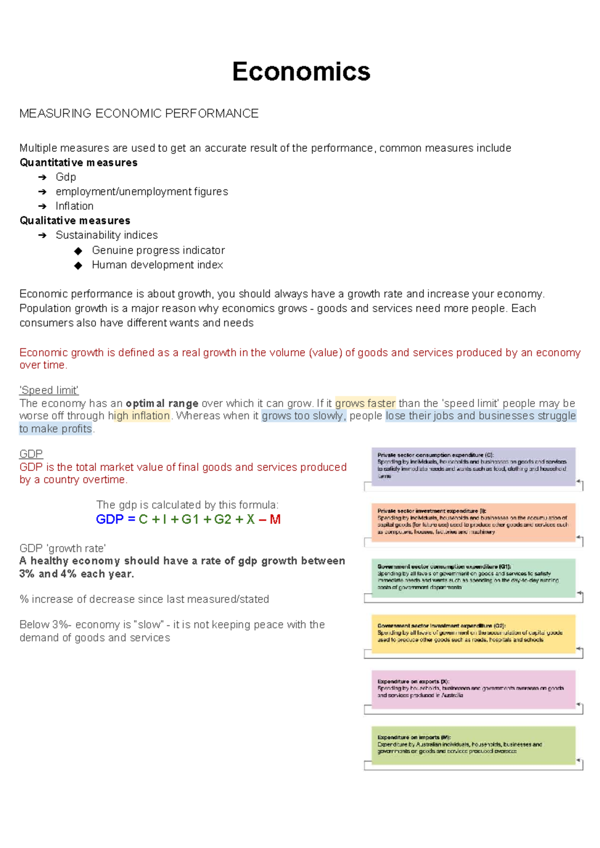 Economics Notes - MEASURING ECONOMIC PERFORMANCE (2024) - Studocu