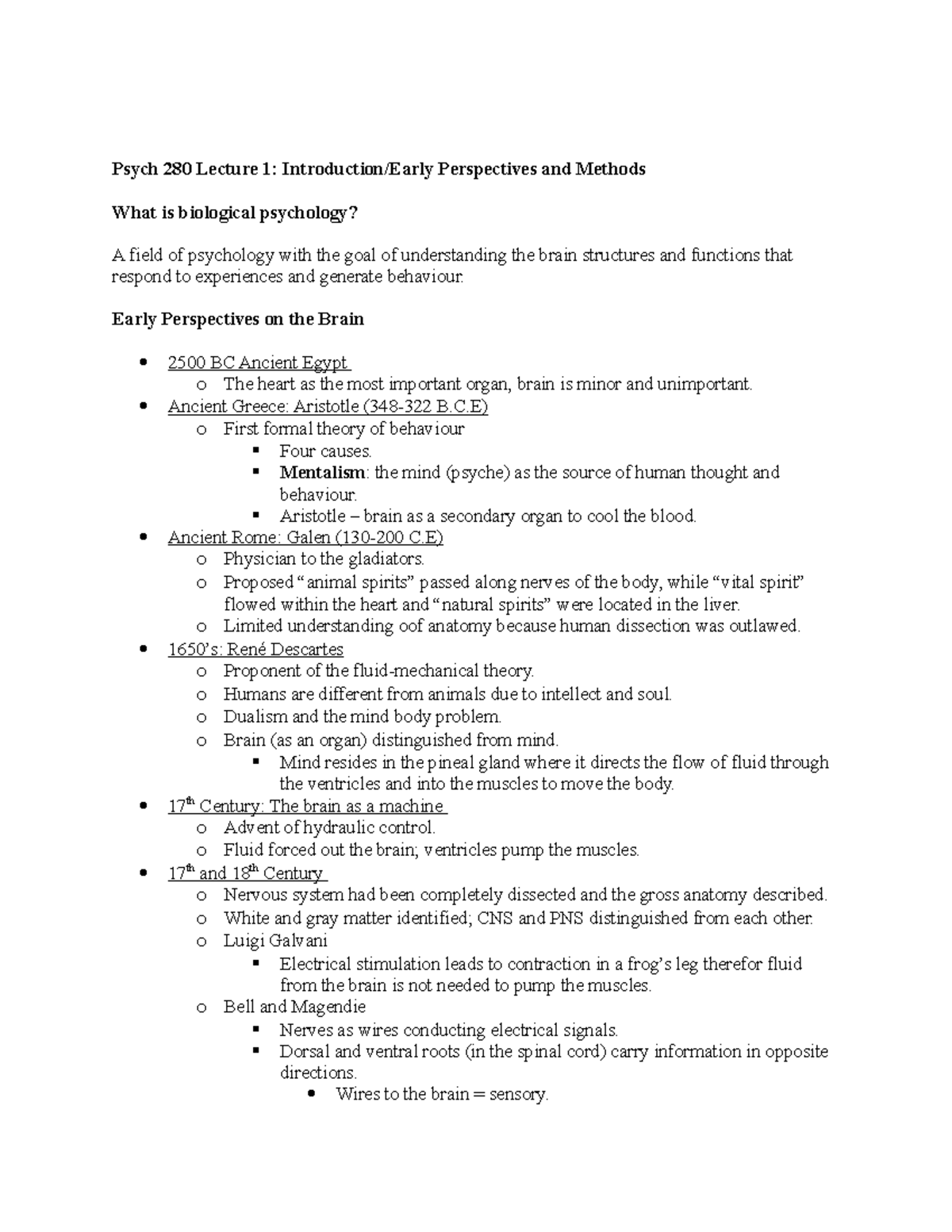 Psych 280 Lecture 1: Biological Psychology Perspectives and Methods ...