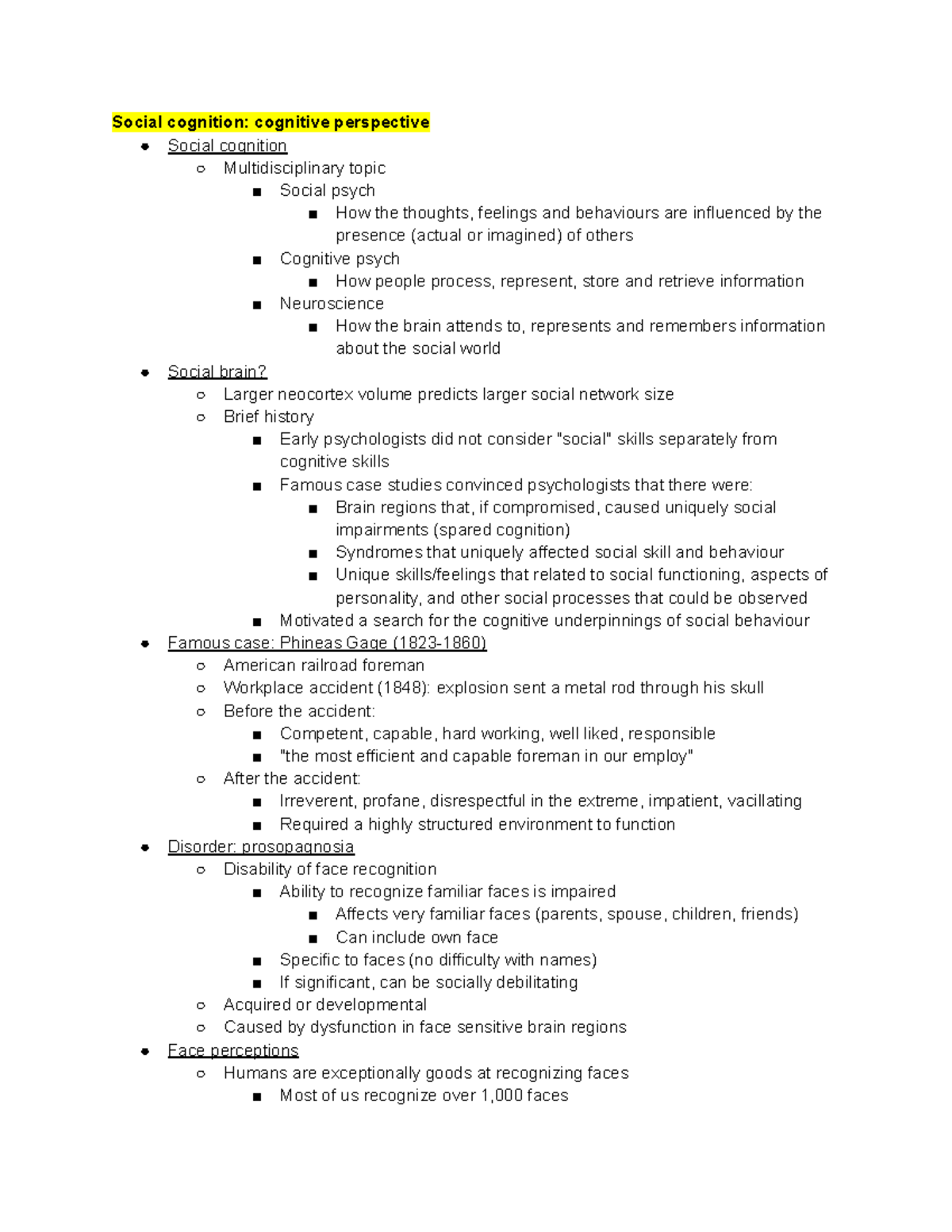 Psych 2720 W3 - Social Cognition: Cognitive and Psychological ...