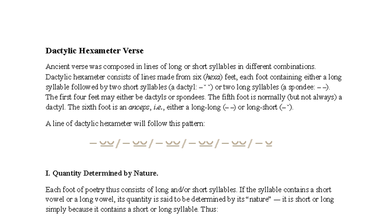 Dactylic Hexameter: Understanding Ancient Verse Structure - Studocu