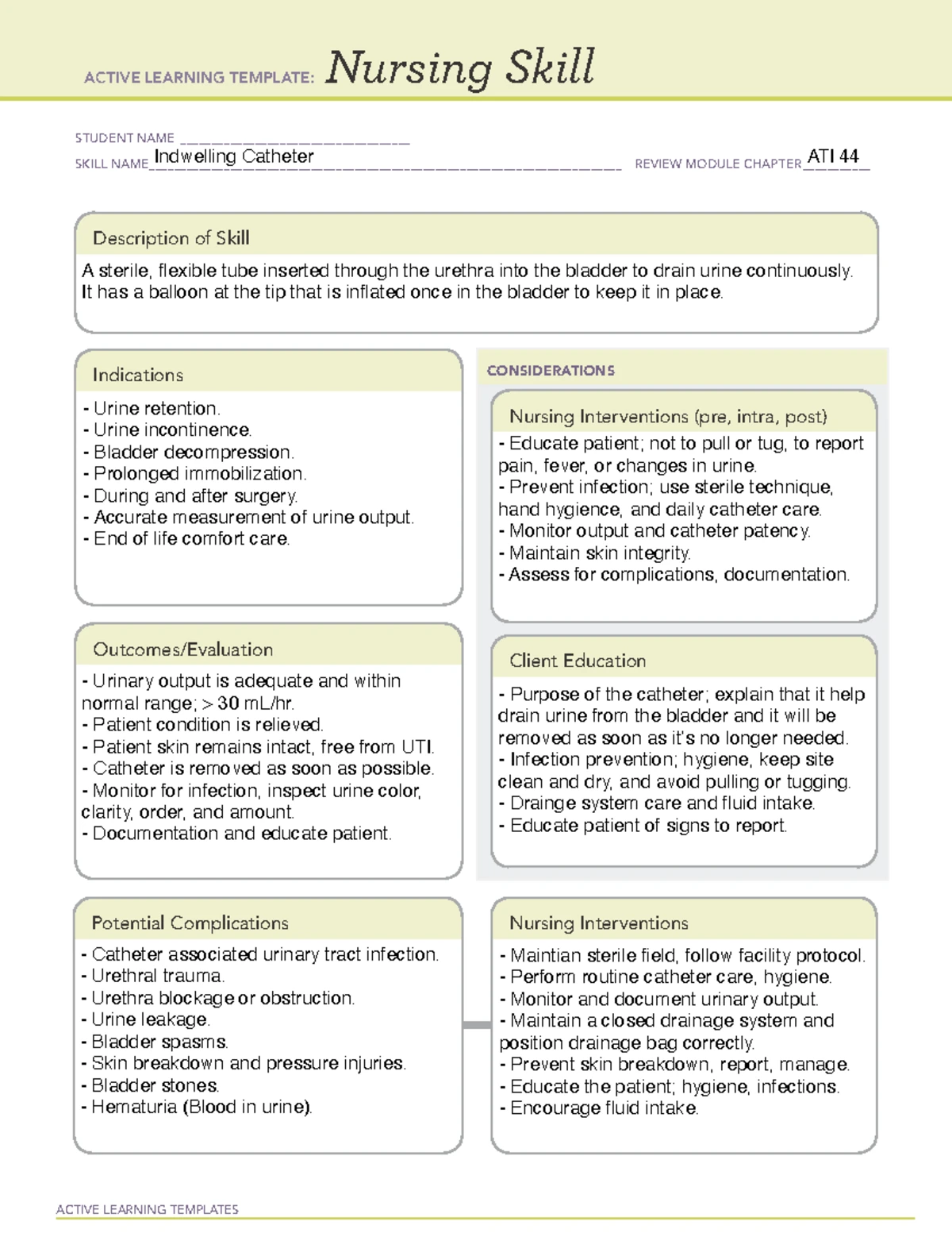 ACTIVE LEARNING TEMPLATE: Nursing Skill ATI 49 - Central Line Dressing ...
