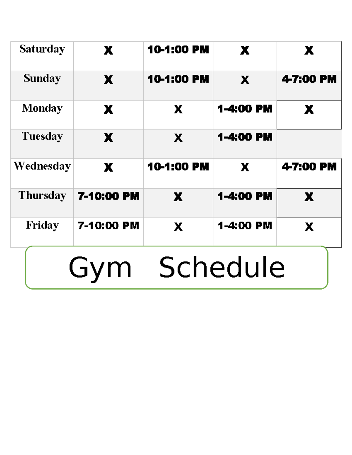 Gym Schedulepdf - dhxtfhyfh - Strategic Management - Saturday X 10-1:00 ...