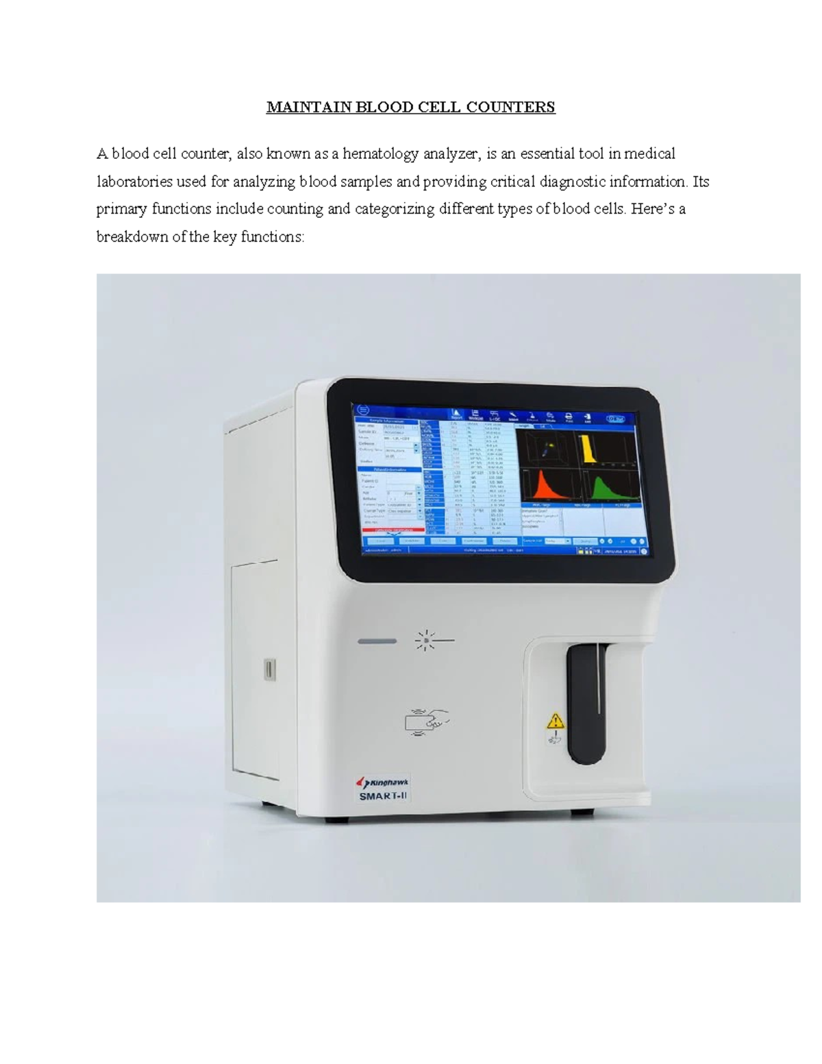 MAINTAINING BLOOD CELL COUNTERS: FUNCTIONS & OPERATION GUIDE - Studocu