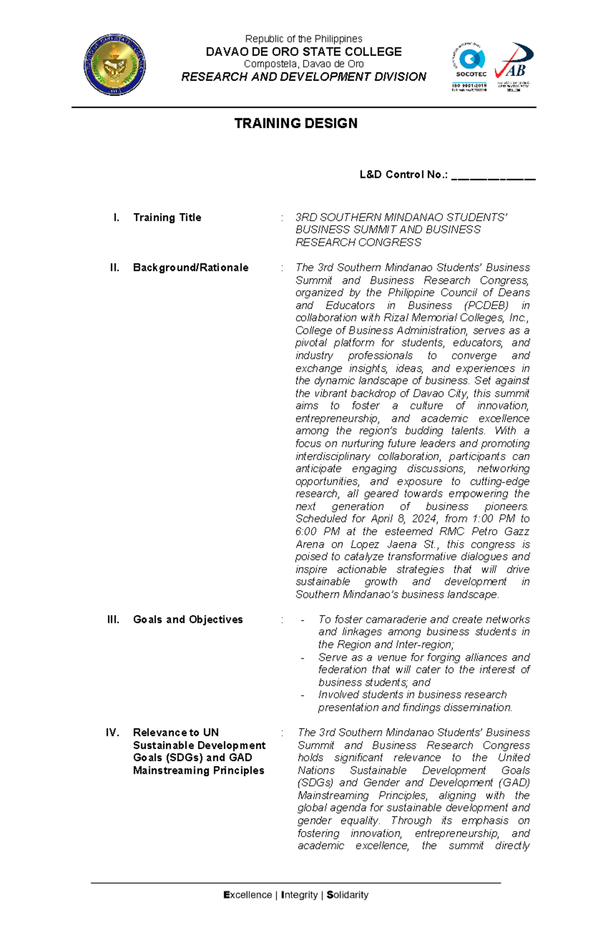 Training- Design-Business Summit-Monte - TRAINING DESIGN Republic of ...