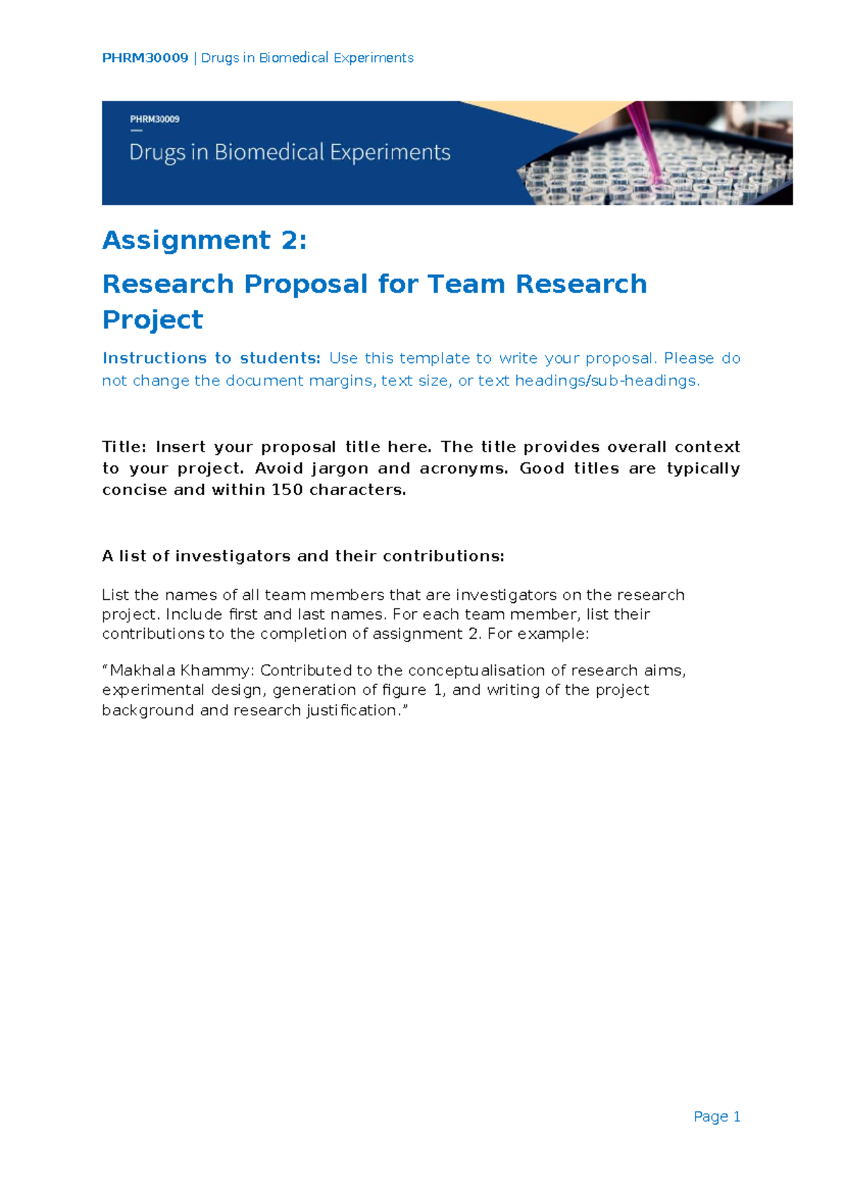 Drugs in Biomedical Experiments (Assignment 2): Team Research Proposal ...