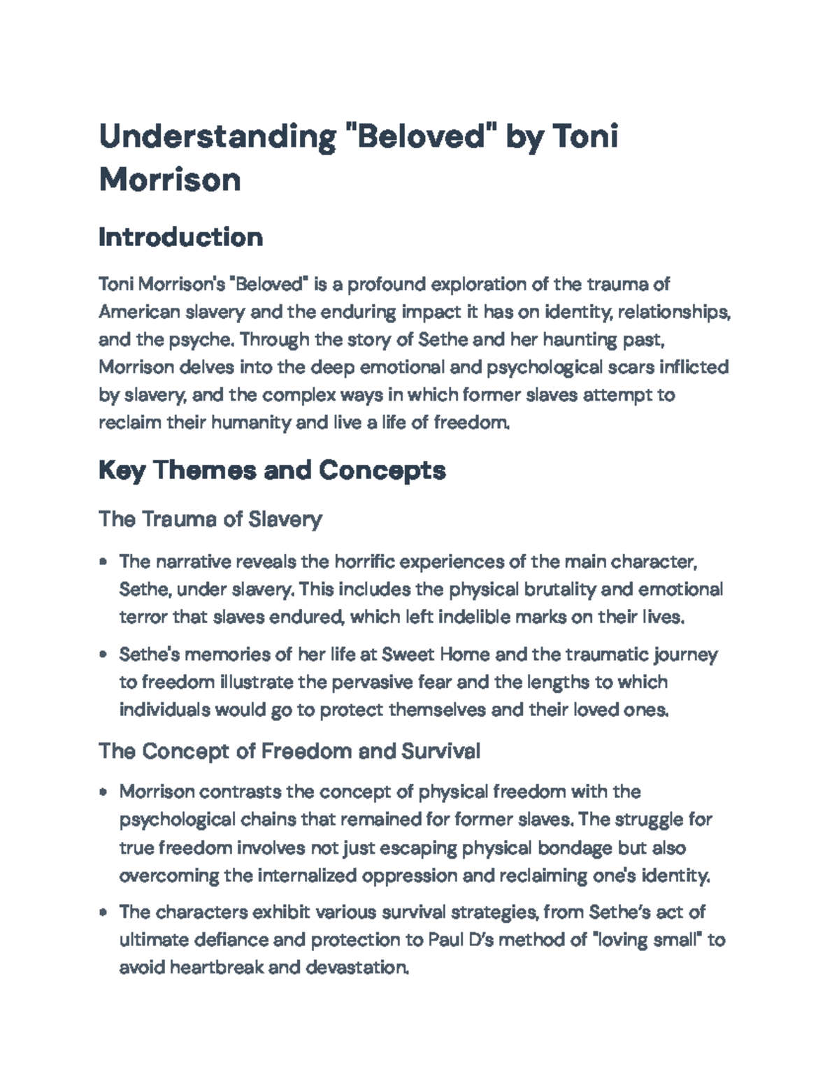 Character Analysis & Themes in Toni Morrison's "Beloved" (ENG101 ...