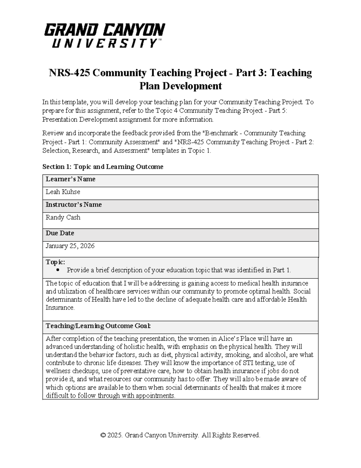 NRS-425-RS-T2 Community Teaching Project Part 3: Teaching Plan ...