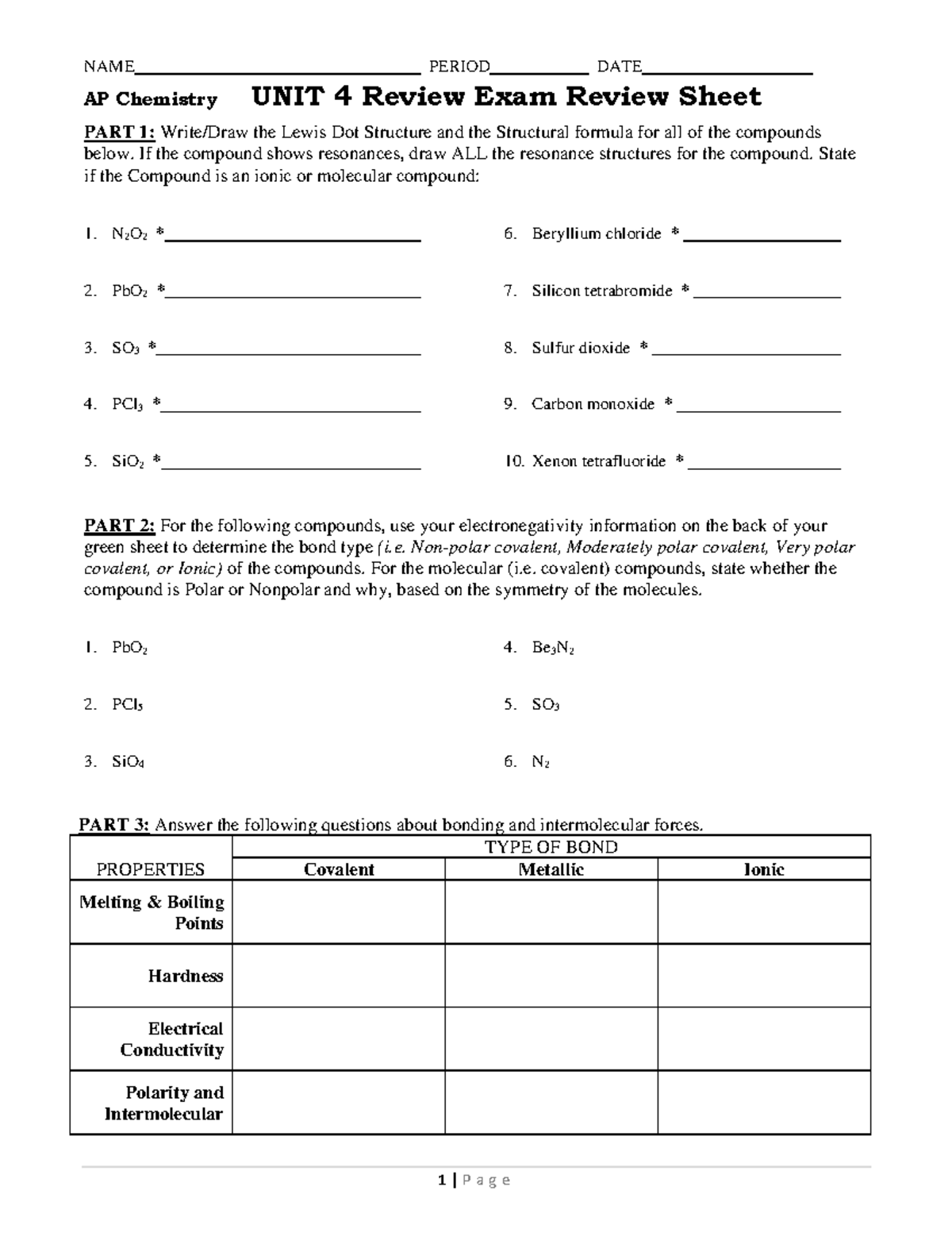 AP Chem Unit 4 - Comprehensive Exam Review Sheet - Studocu