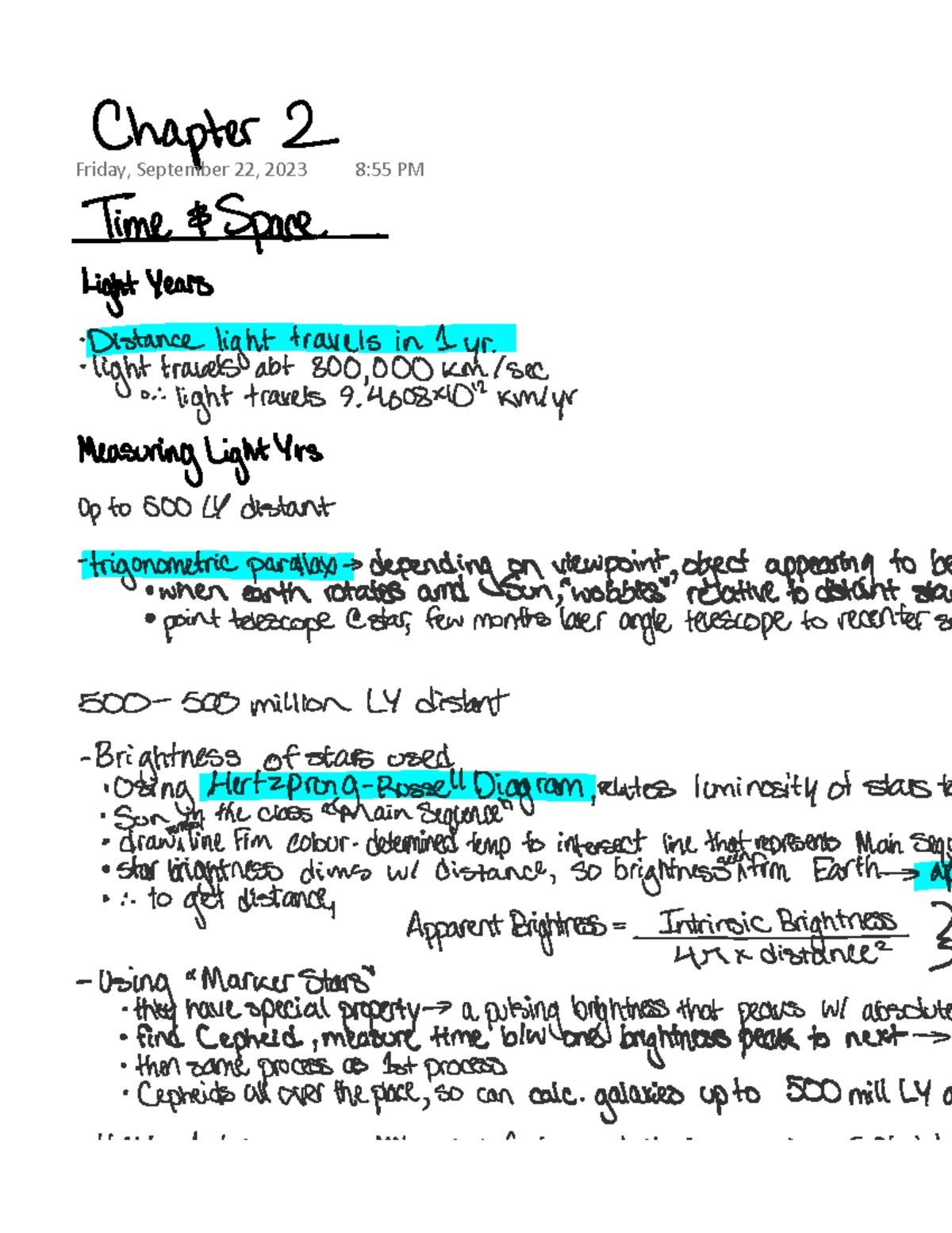 Chapter 2 notes on time, space, and light years in astronomy - Studocu