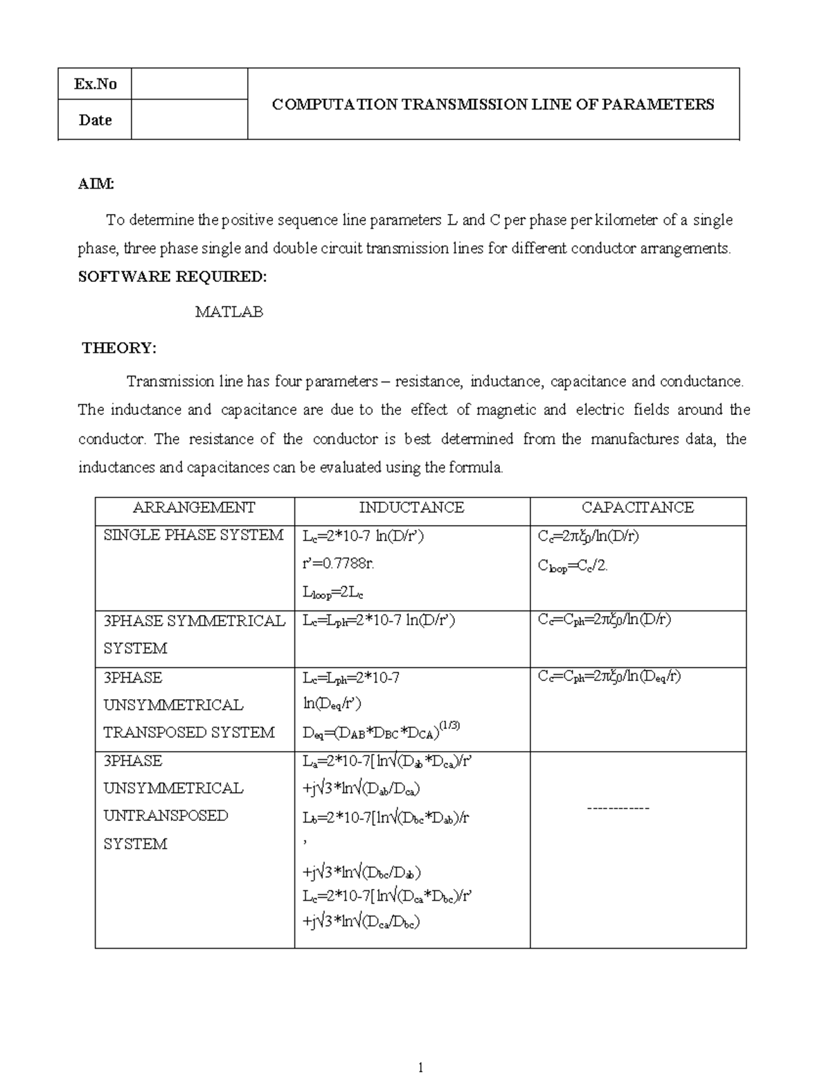 PSS lab record - pss lab manual for second year eee students - Ex COMPUTATION TRANSMISSION LINE ...