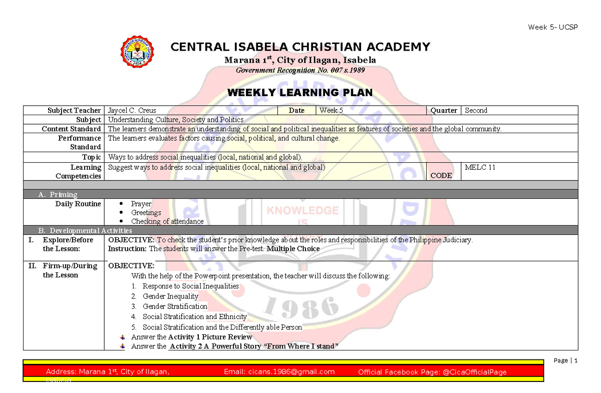 UCSP 11 Week 5 Learning Plan: Understanding Social Inequalities - Studocu