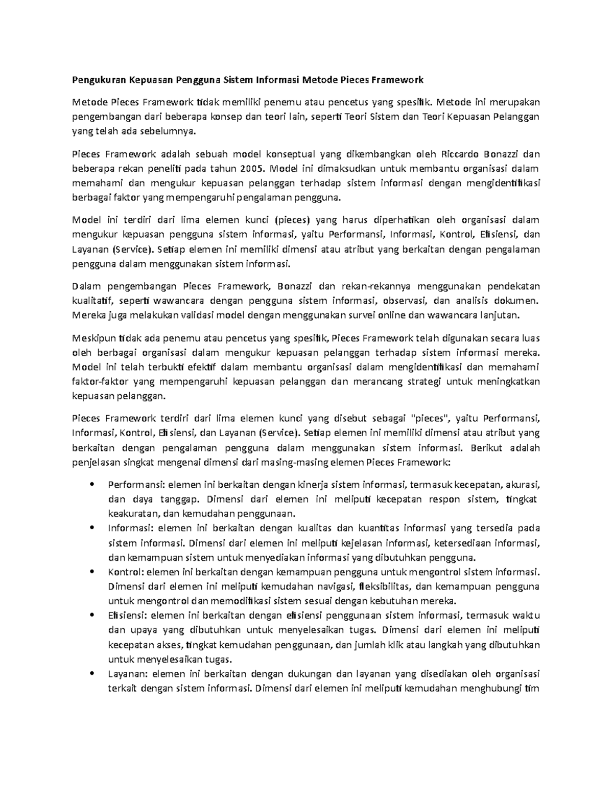 Pengukuran Kepuasan Pengguna dengan Metode Pieces Framework - Studocu