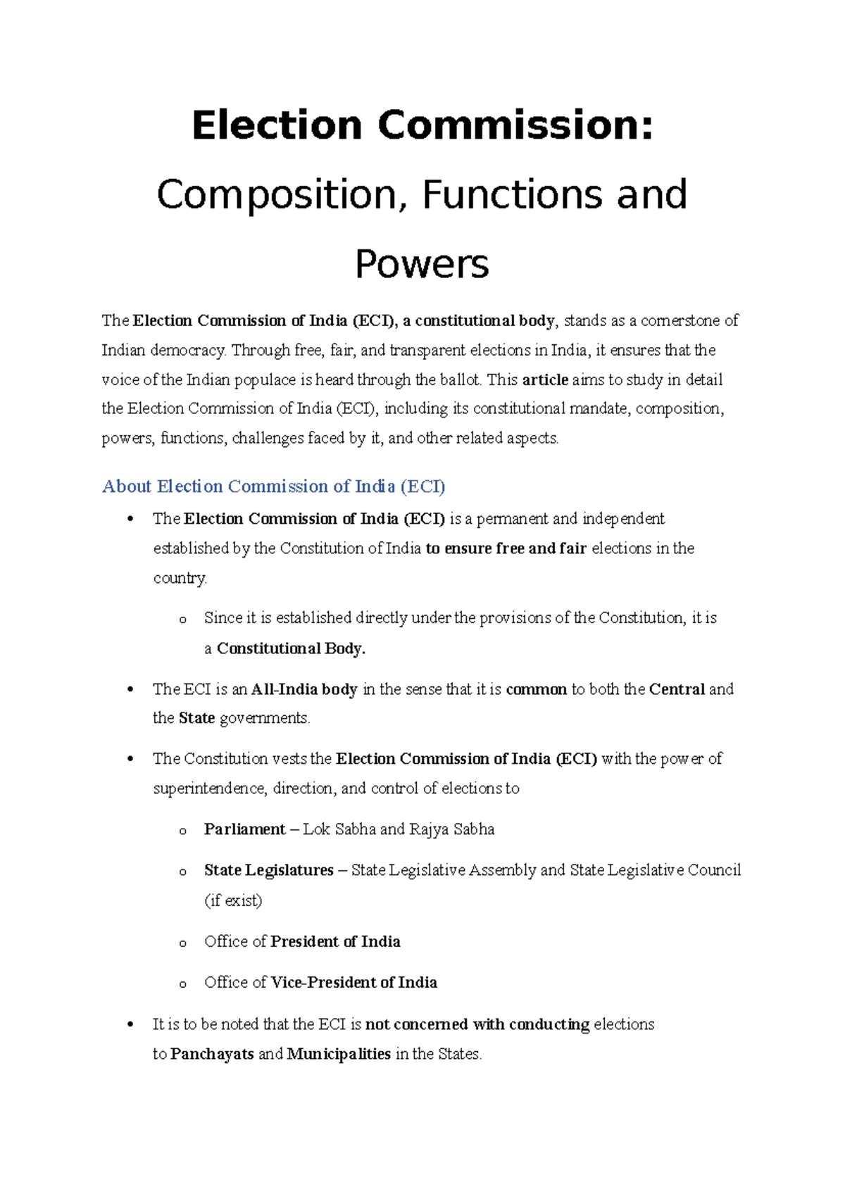 Election Commission of India: Constitutional Powers & Functions ...