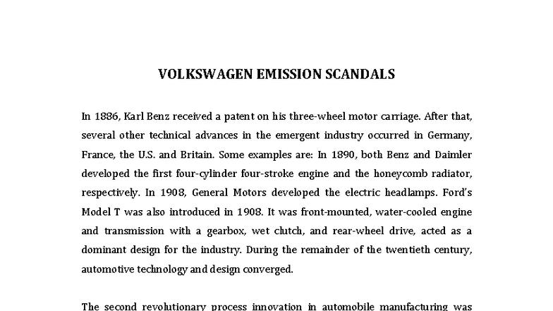Volkswagen Emission Scandals: A Historical Overview of Innovation - Studocu