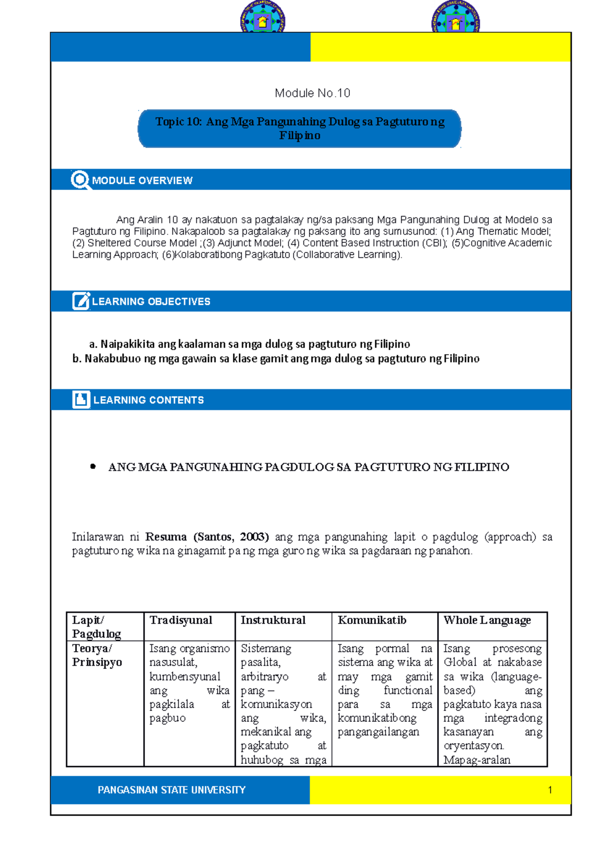 SG10 Filipino 103 - Module for learners in Fil 103 - Module No. MODULE ...