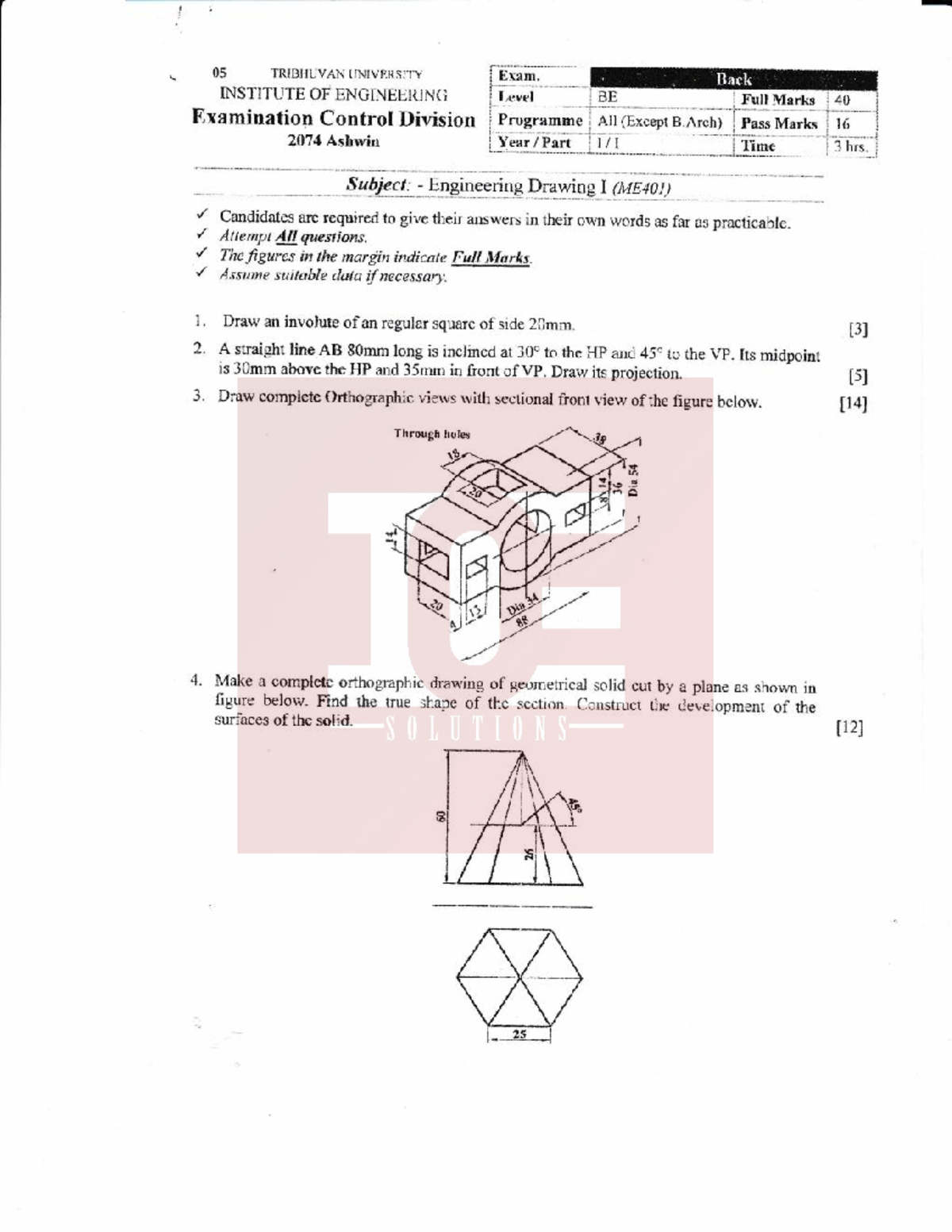 Engineering Drawing I (ME401) Exam Questions and Solutions - Studocu