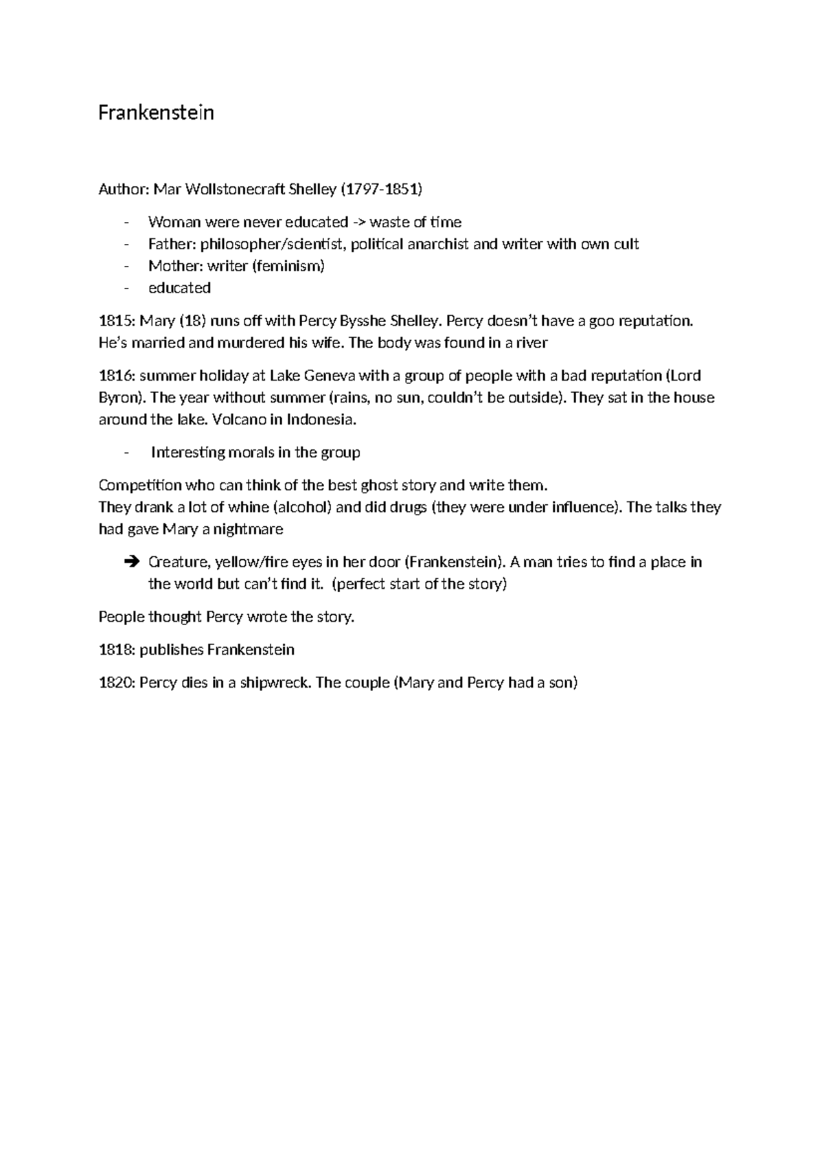 Engels Samenvatting van Frankenstein (ENG 101) - Studeersnel