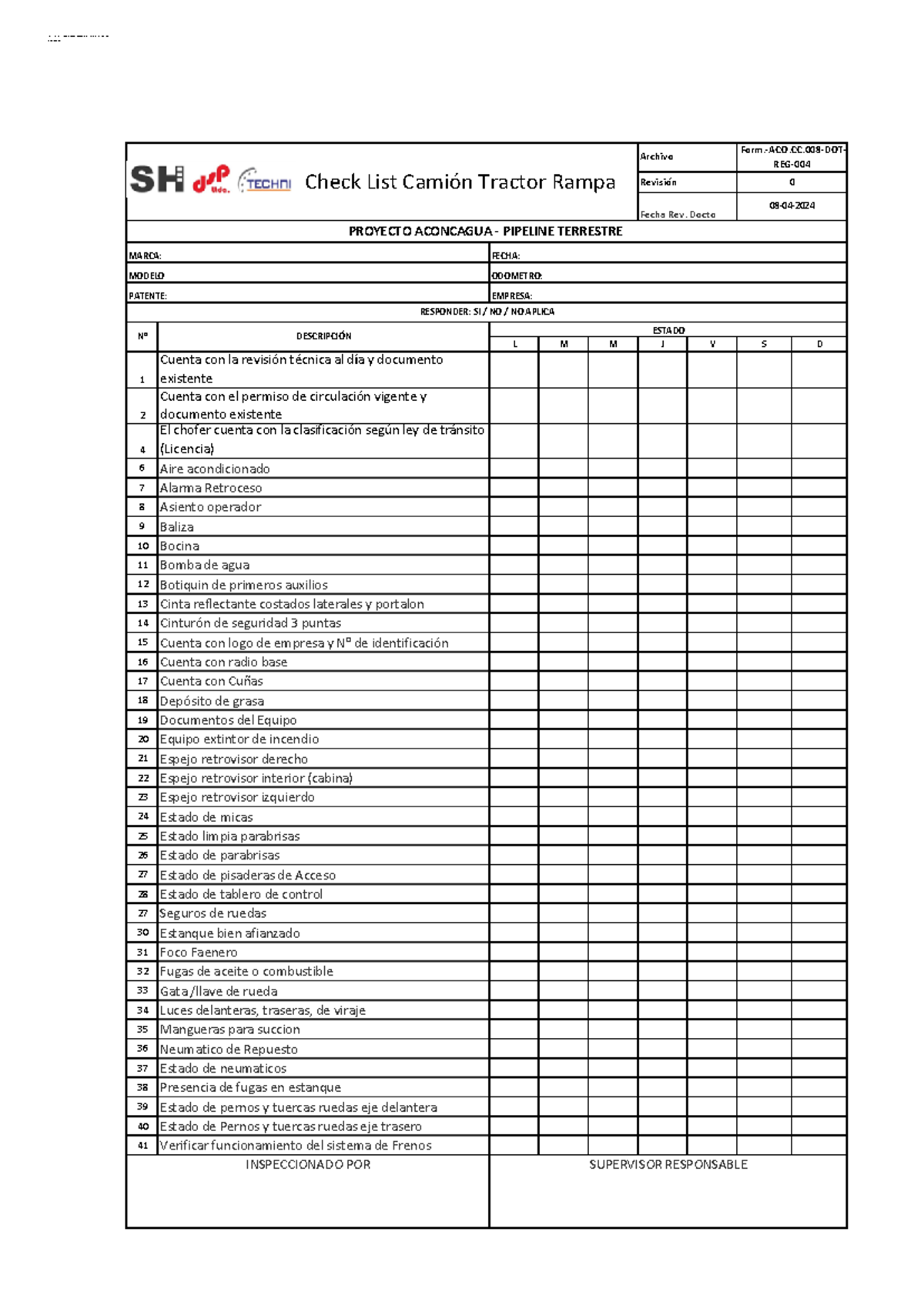 Check List Camión Tractor Rampa - Form.-ACO.CC.008-DOT-REG-004 - Studocu