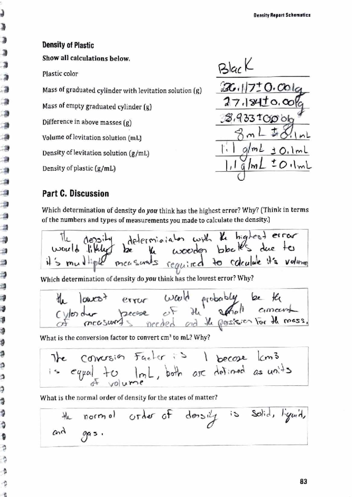 Density Lab Report CHM 101: Calculations and Discussion - Studocu