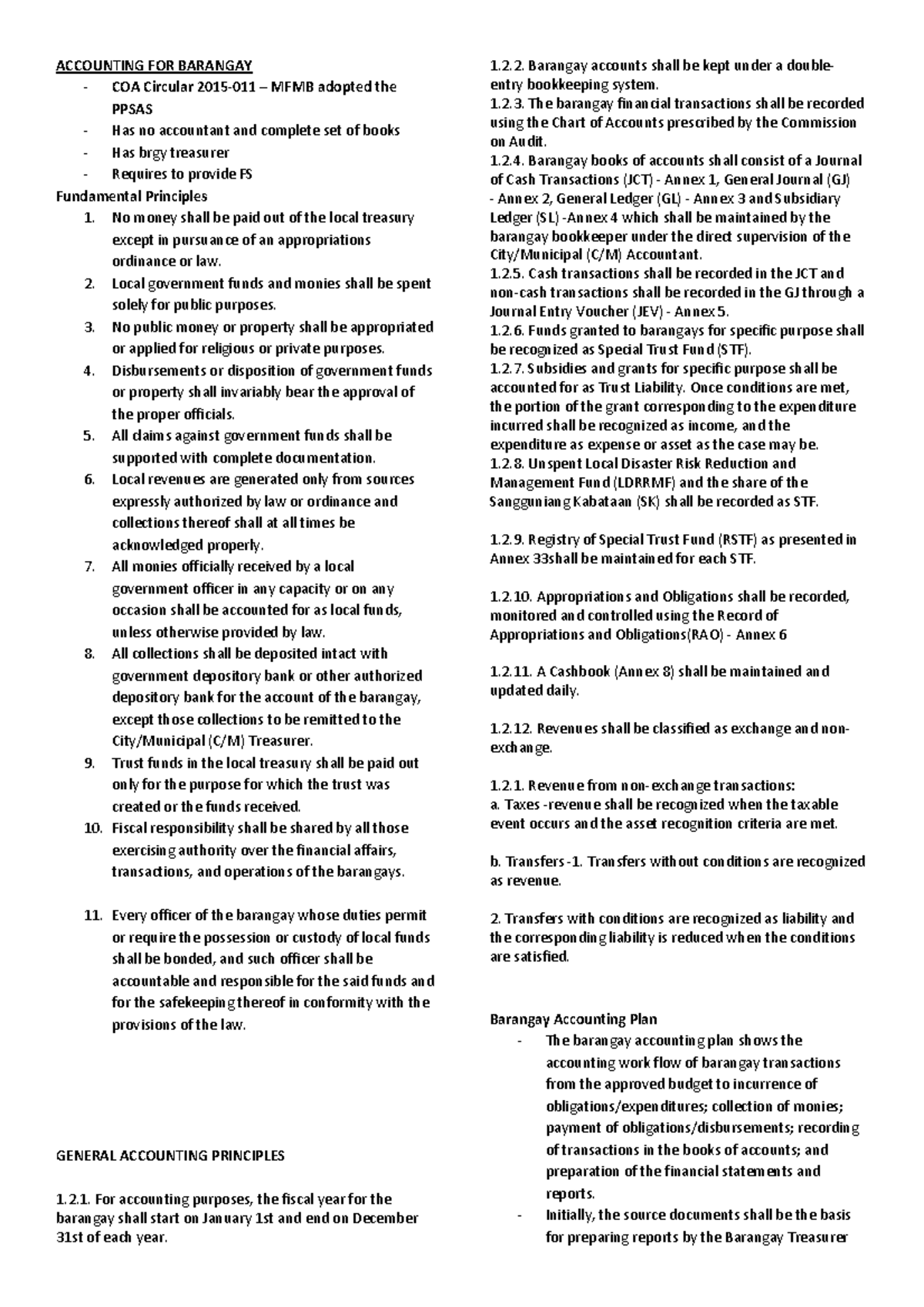 Accounting for Barangay - ACCOUNTING FOR BARANGAY COA Circular 2015 ...