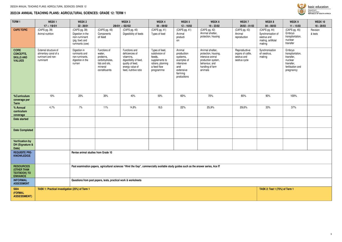 ATP 2024 Gr 12 AGRS - Detailed Teaching Guide for Agricultural Sciences ...