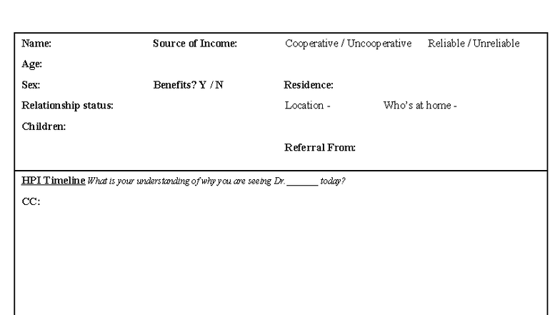 Psychiatric History Template: Clerk-1 Assessment Form - Studocu