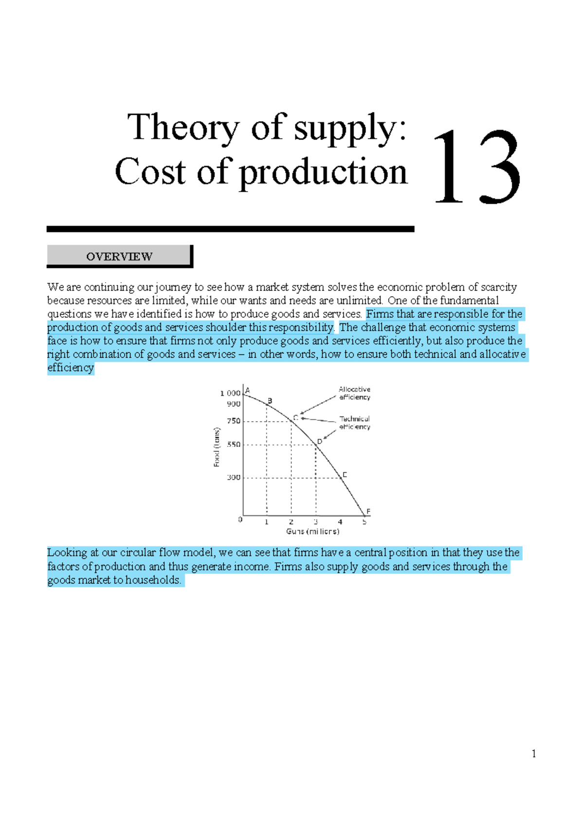 Theory of Supply: Cost of Production Overview (Topic 13) - Studocu