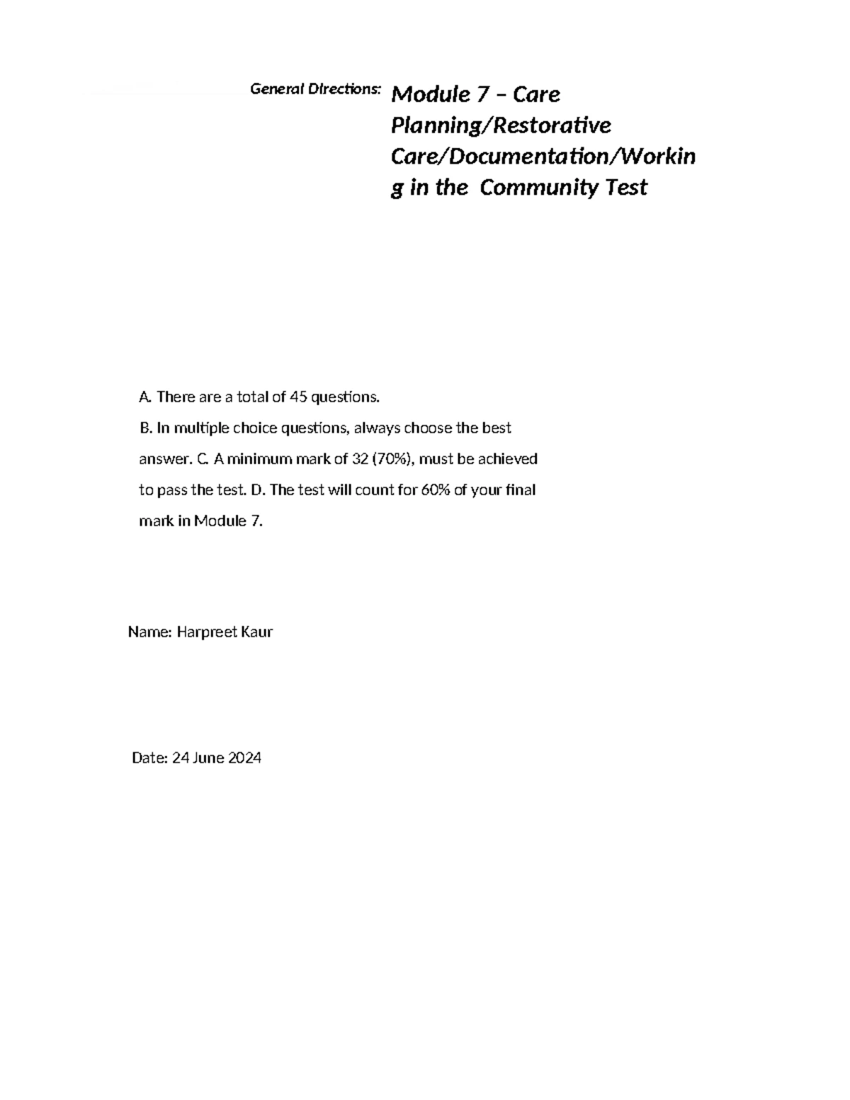 IV-2 Test - Module 1: PSW Foundations Test B Summary & Directions - Studocu