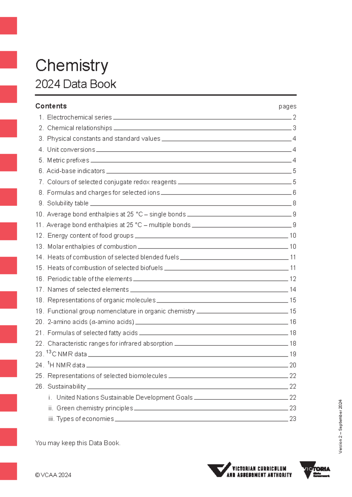 VCE Chemistry Data Book: Essential Formulae Sheet and Constants - Studocu