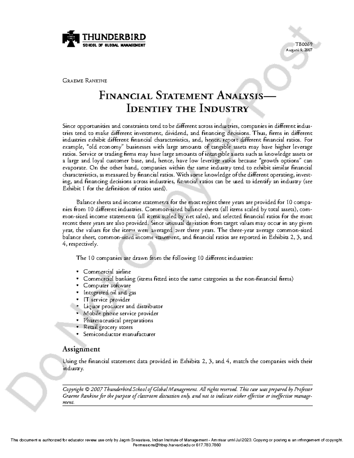 FSA 10-Industry Financial Statement Analysis & Ratios Overview - Studocu
