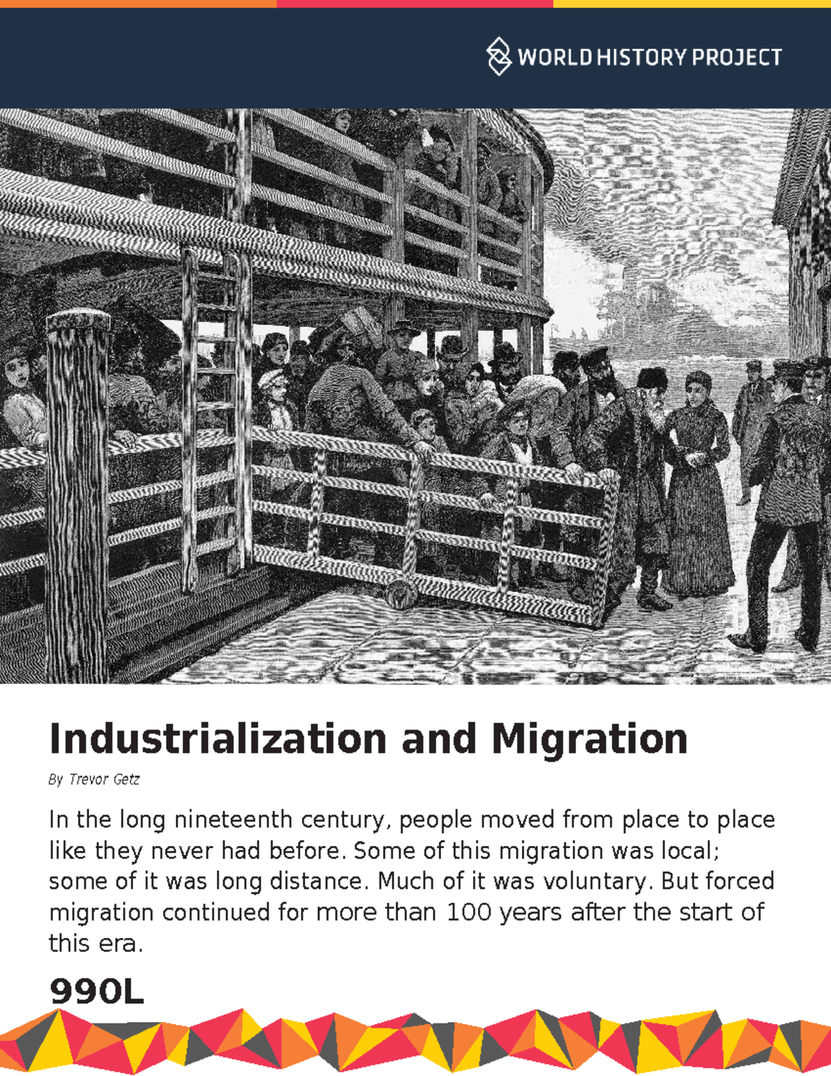 Industrialization and Migration Patterns (History 101 Final Exam ...