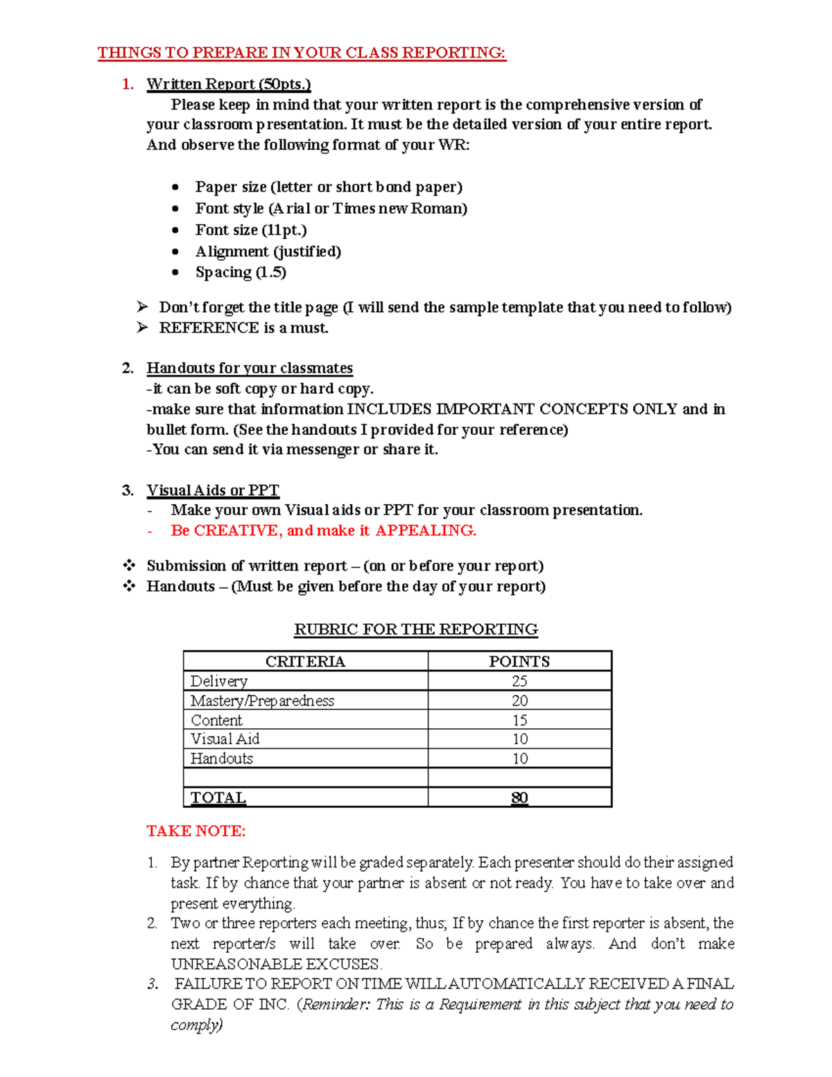 Reporting Criteria Guidelines for 084350 Class Preparation - Studocu