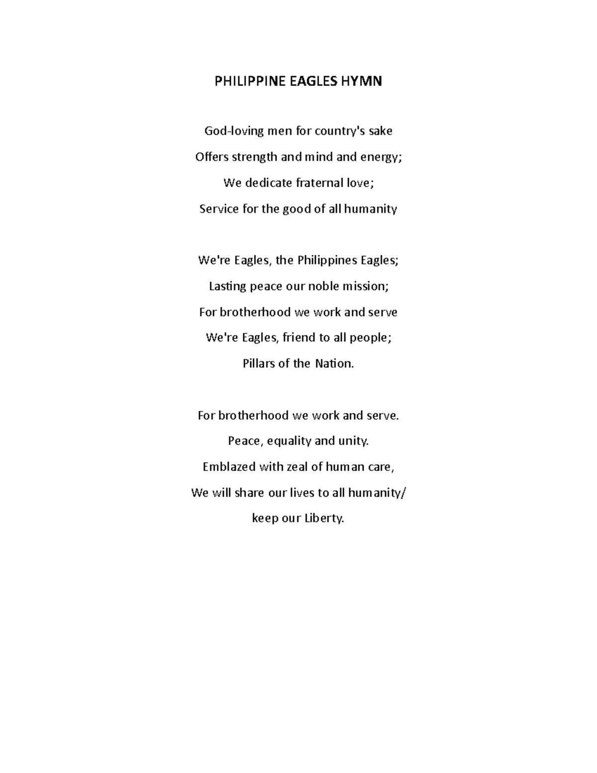 Philippine Eagles Hymn and Pledge: A Call to Unity and Service - Studocu