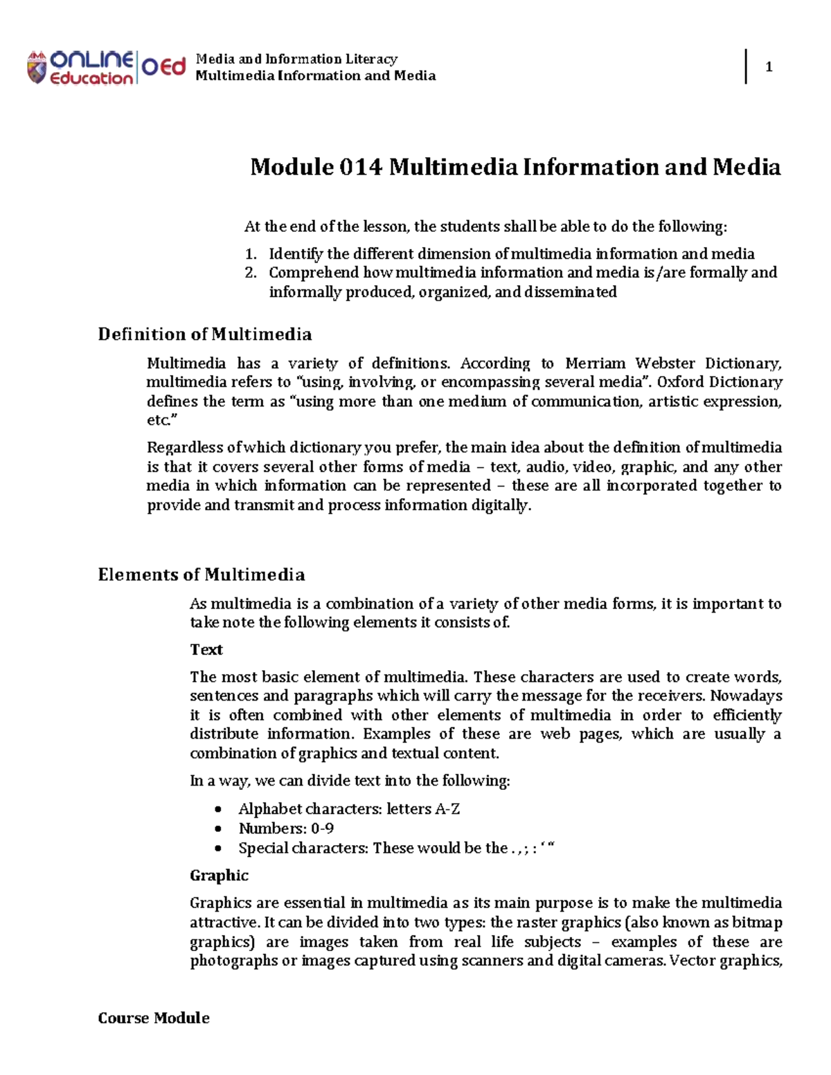Week 018: Multimedia Information Module Overview and Key Elements - Studocu