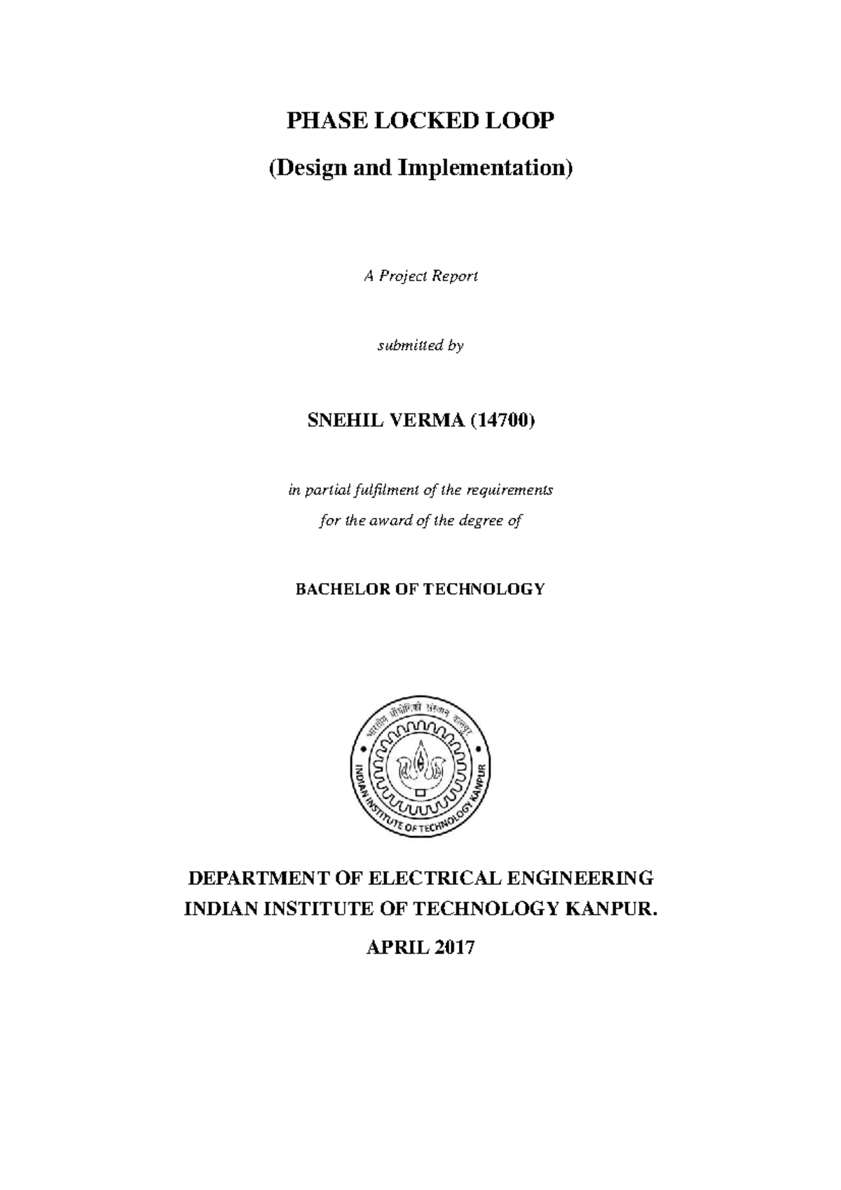 PLL Design and Implementation Report (B.Tech - EE) - Studocu